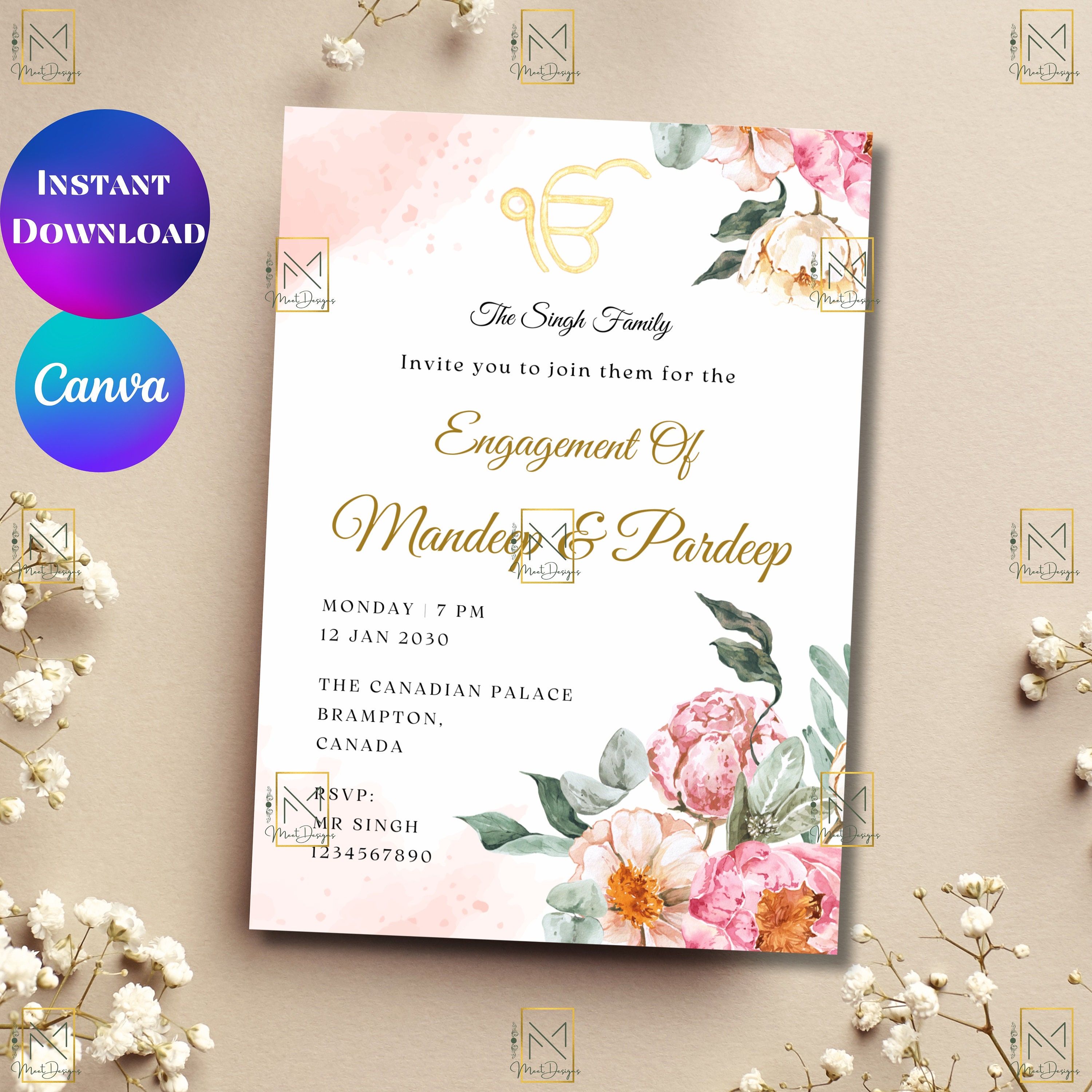 Sikh Roka Invitation Template Sikh Engagement Invitation Digital ...