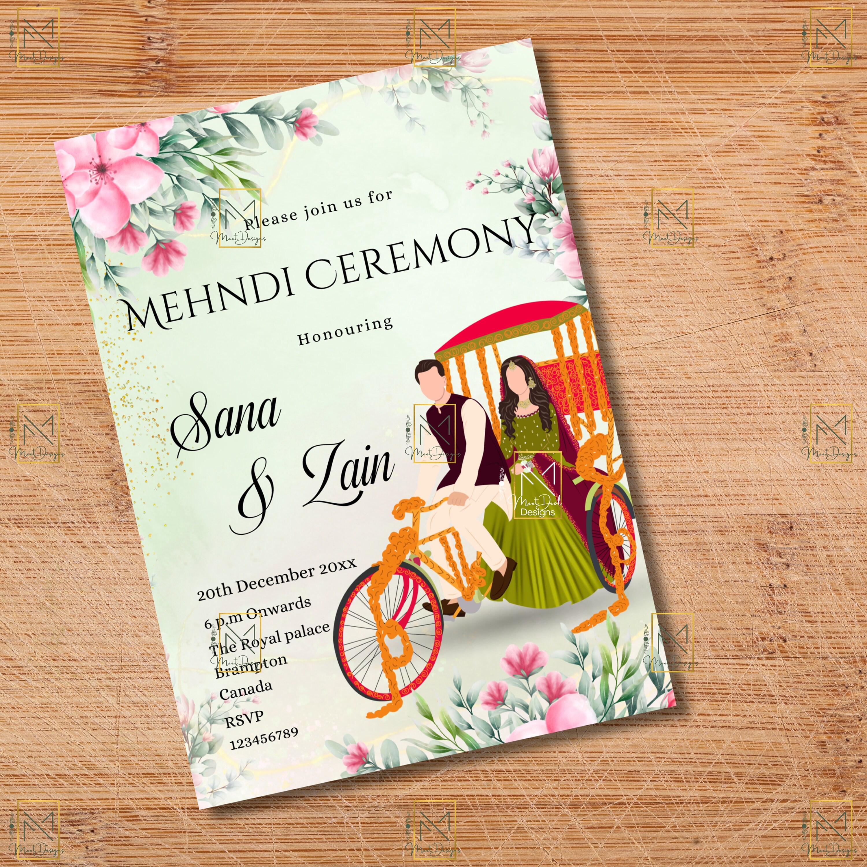 Couple on Rickshaw Mehndi Invitation Card Digital Couple Haldi Invite ...