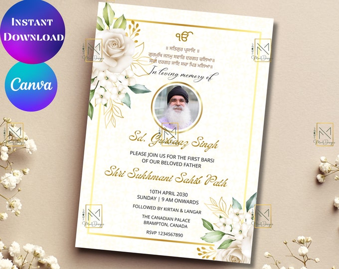 Sikh Funeral Announcement Template Punjabi First Barsi Invitation ...