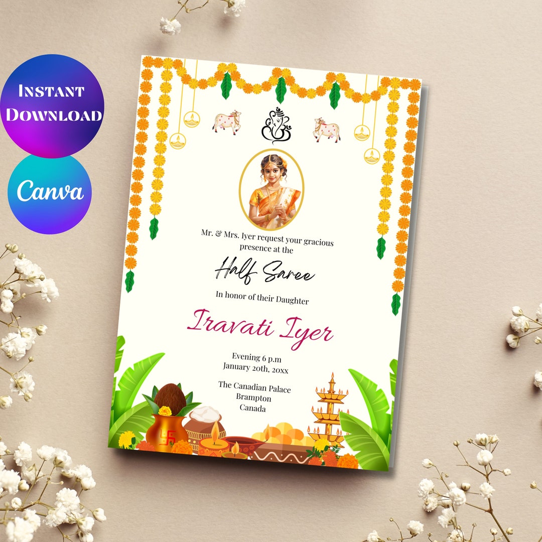 Photo Half Saree Invitation Digital Sari Invitation Half Saree Ceremony ...