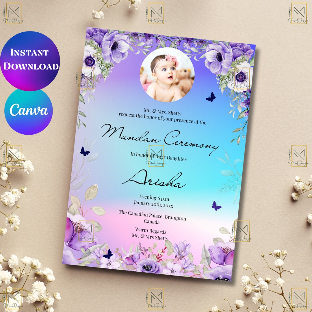Mundan Ceremony Invitation Card Purple Mundan Invitation Template Hindu ...