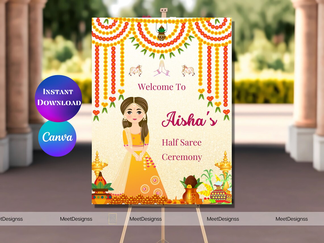 Half Saree Poster Half Saree Welcome Sign Half Saree Ceremony Sign Half ...