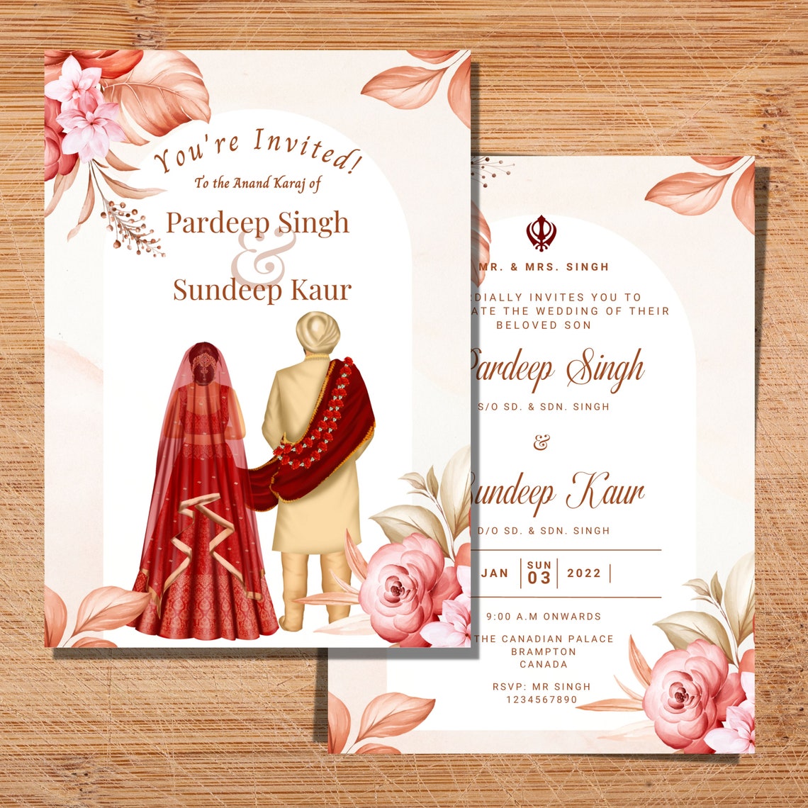 Elegant Sikh Wedding Invitation Card Punjabi Wedding Invitation Digital ...