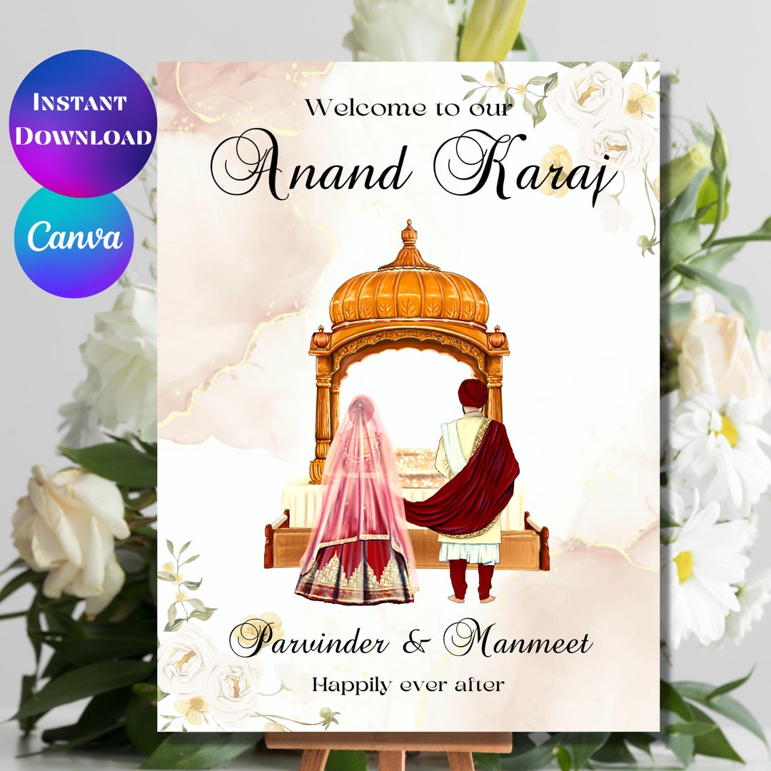 Sikh Wedding Welcome Sign Sikh Anand Karaj Welcome Sign Punjabi Wedding ...