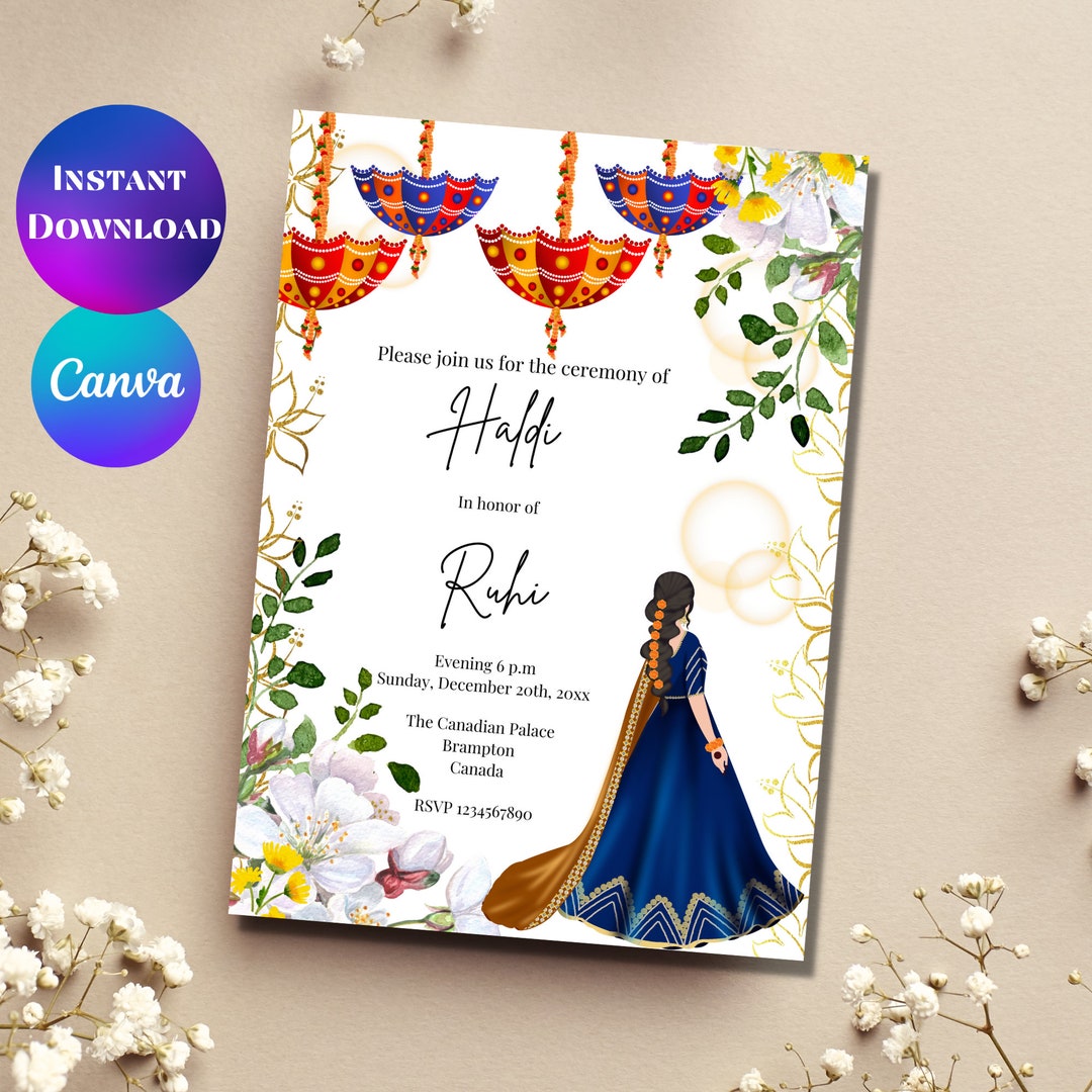 Haldi Invitation Digital Haldi Invite Mehndi Invitation Canva Mehndi ...