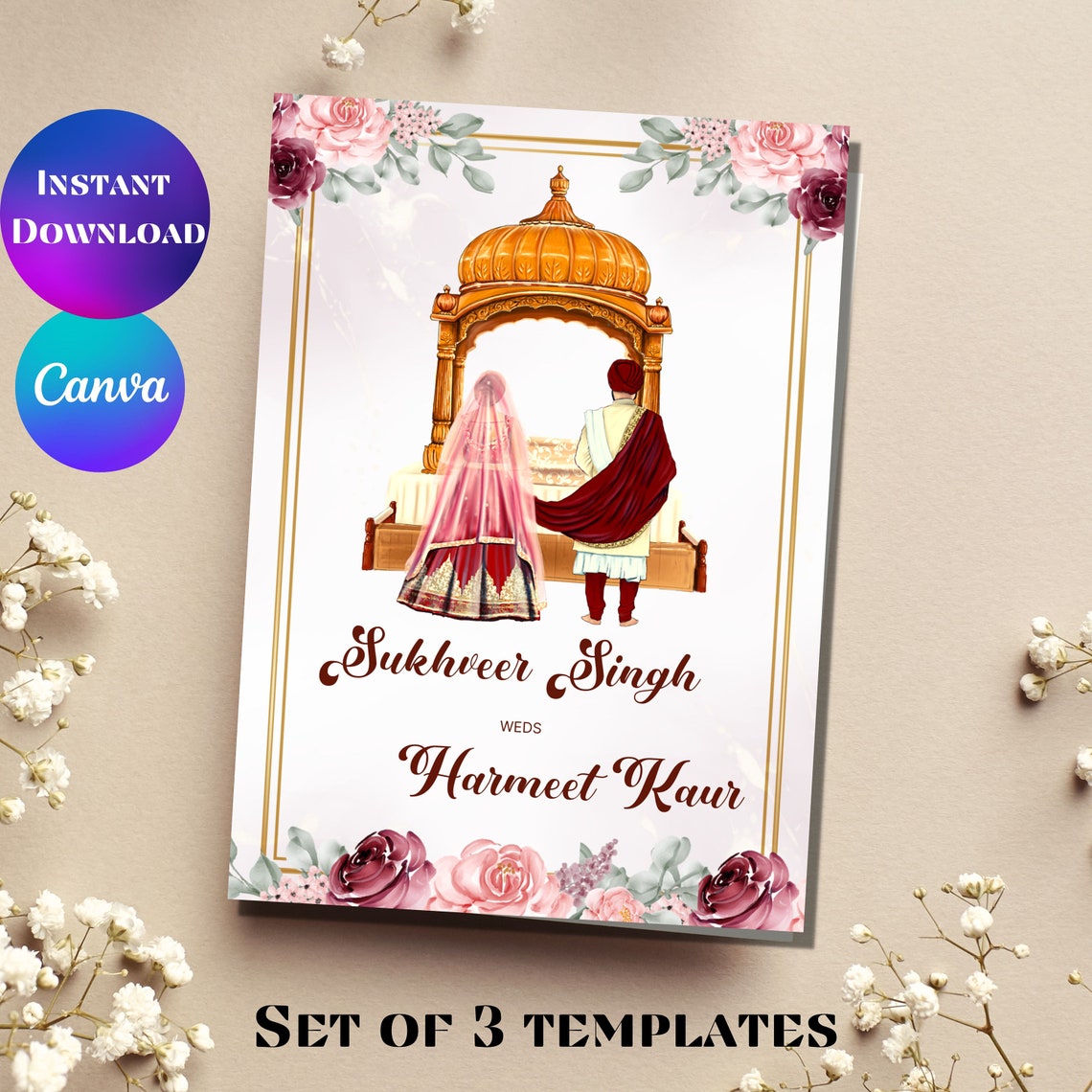 Sikh Wedding Invitation Punjabi Sikh Digital Printable Wedding Card ...