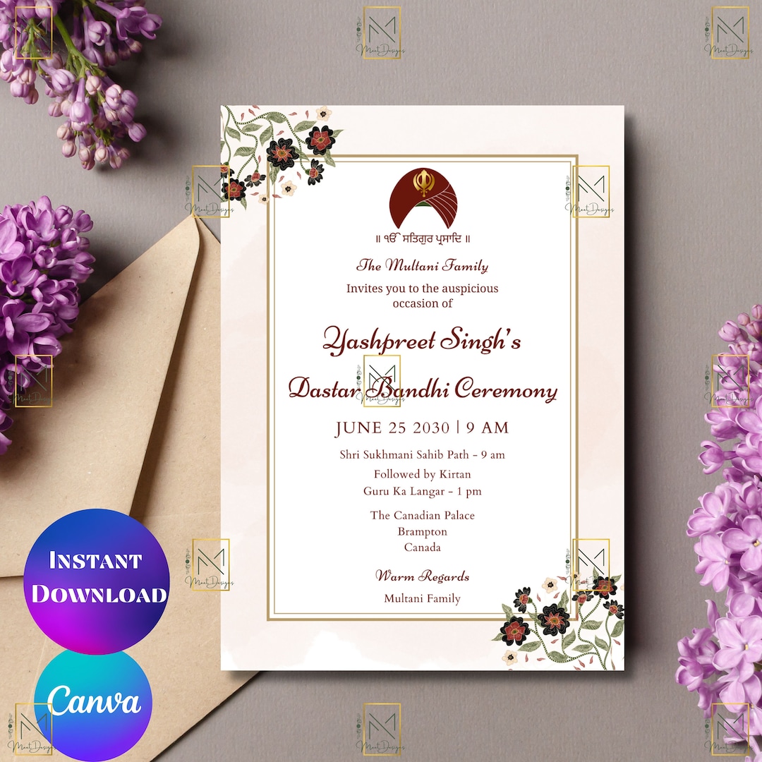 Dastar Bandi Invitation Card Template Digital Dastar Bandi Invitation ...