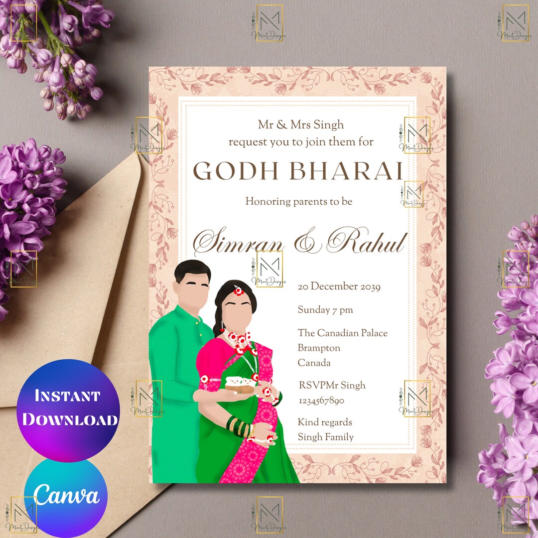 Couple Godh Bharai Invitation Template Elegant Indian Baby Shower ...