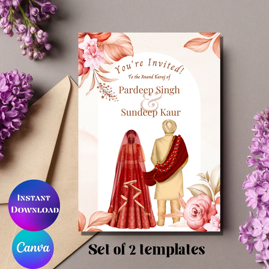 Elegant Sikh Wedding Invitation Card Punjabi Wedding Invitation Digital ...