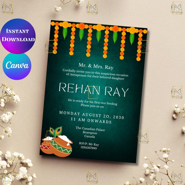 Rice Feeding Ceremony Invitation Template - Etsy
