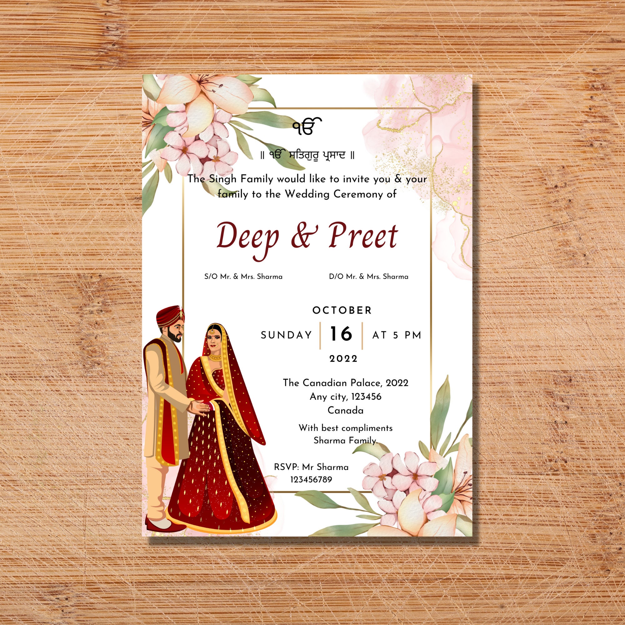 Sikh Engagement Invite Sikh Reception Invitation Digital Sikh Wedding ...