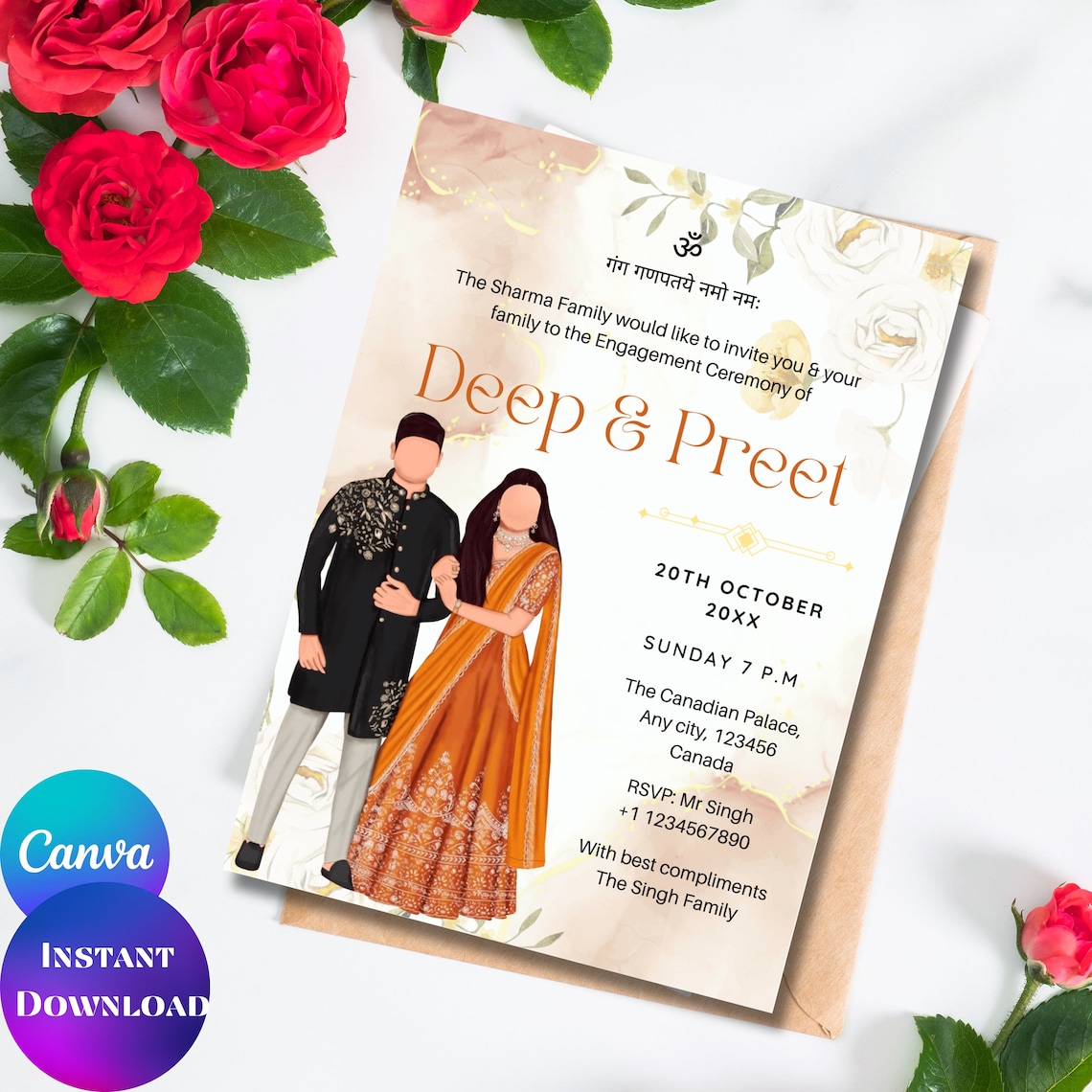 Hindu Engagement Invitation Card Hindu Reception Invitation Card Indian ...