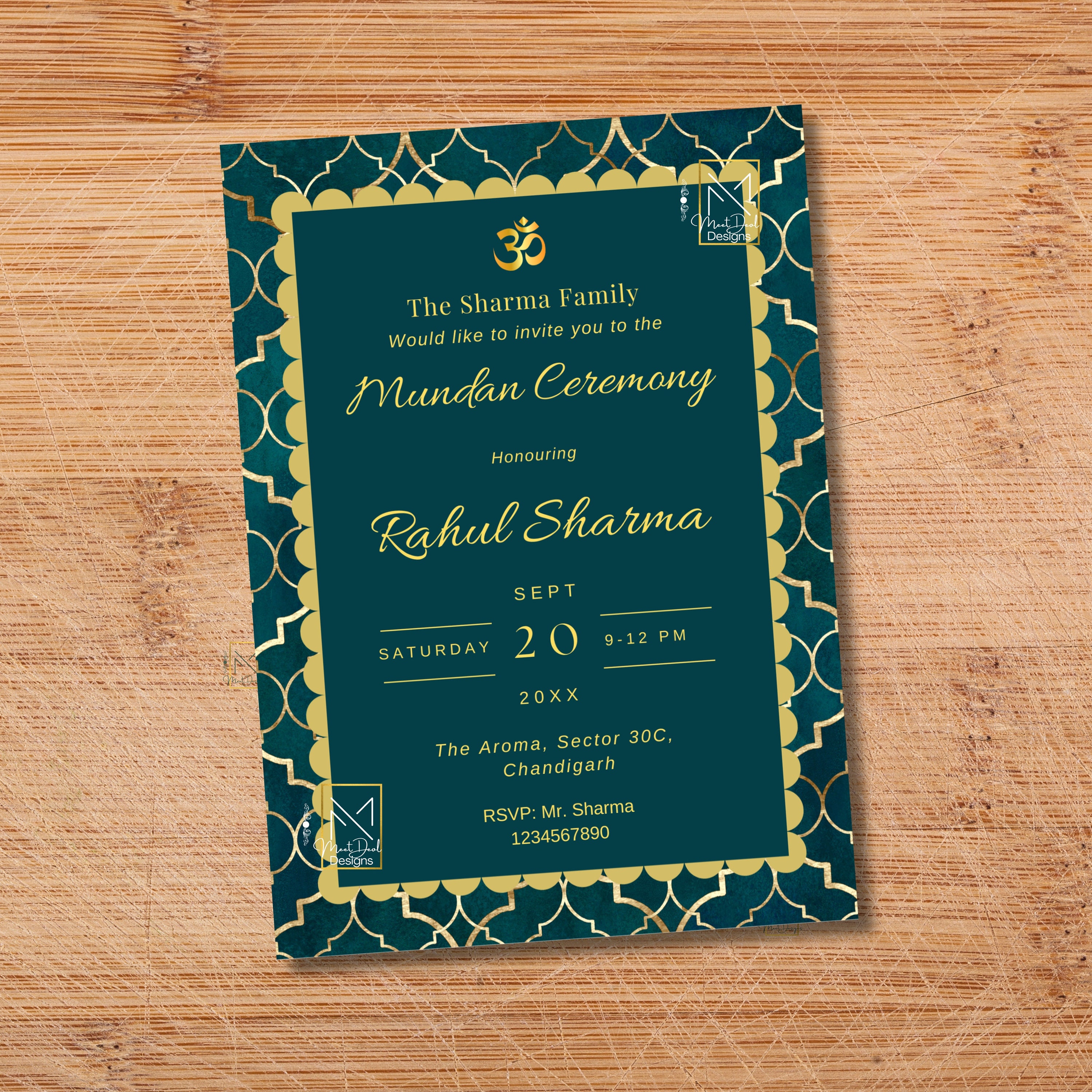 Gold Teal Mundan Ceremony Invitation Card Template Digital Mundan ...