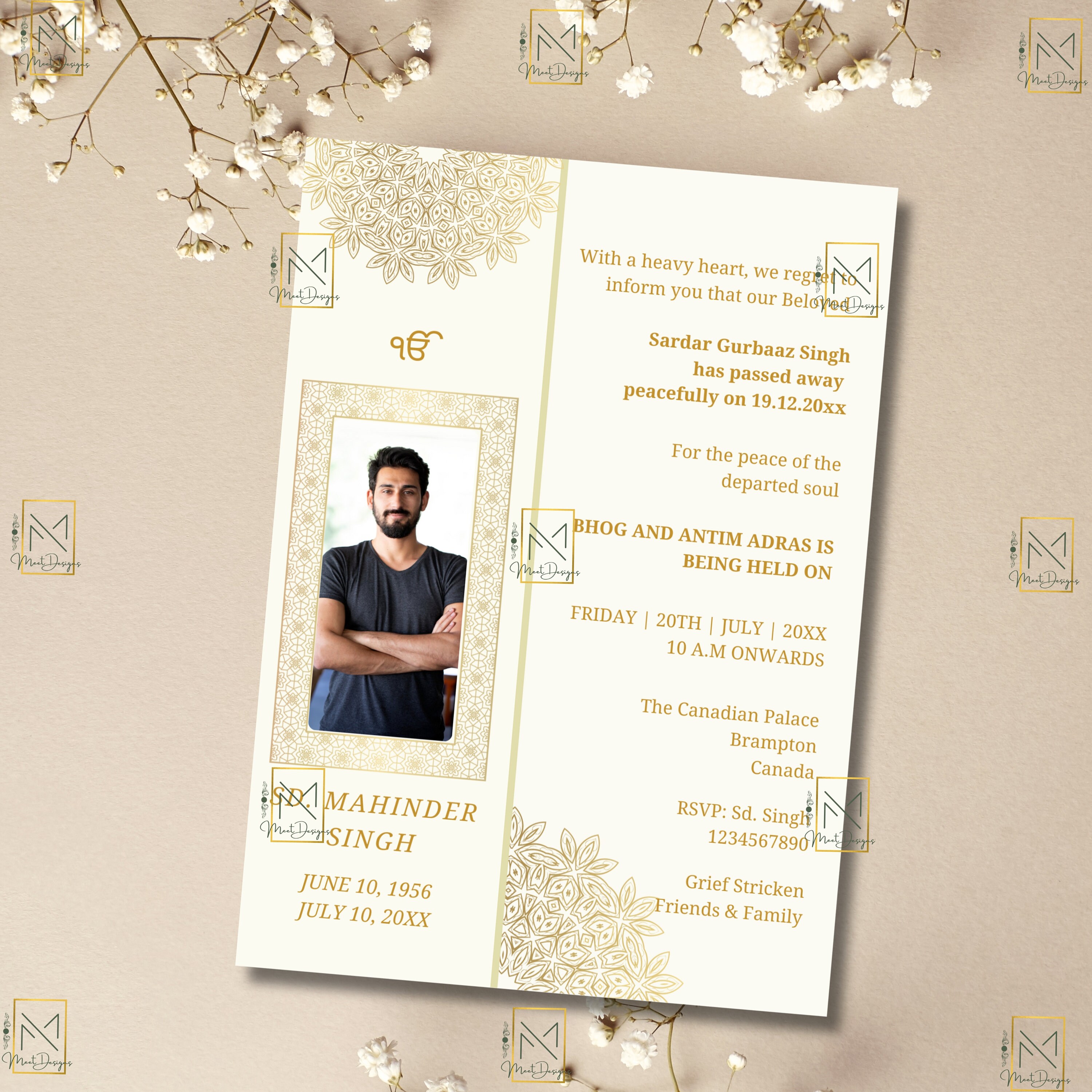 Sikh Funeral Announcement Template Digital Elegant Punjabi Funeral Card ...