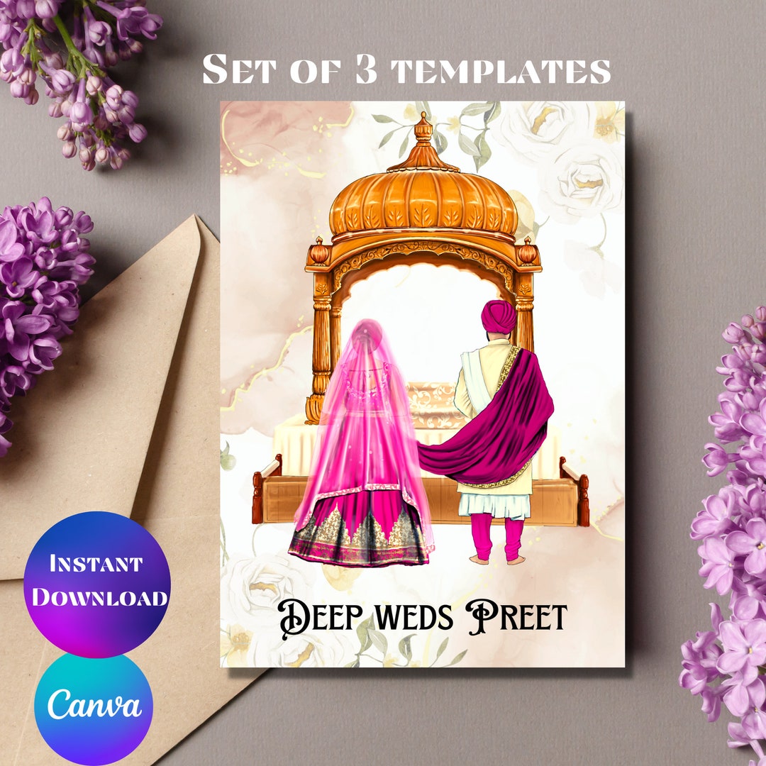 Elegant Sikh Wedding Invitation Card Punjabi Wedding Invitation Digital ...