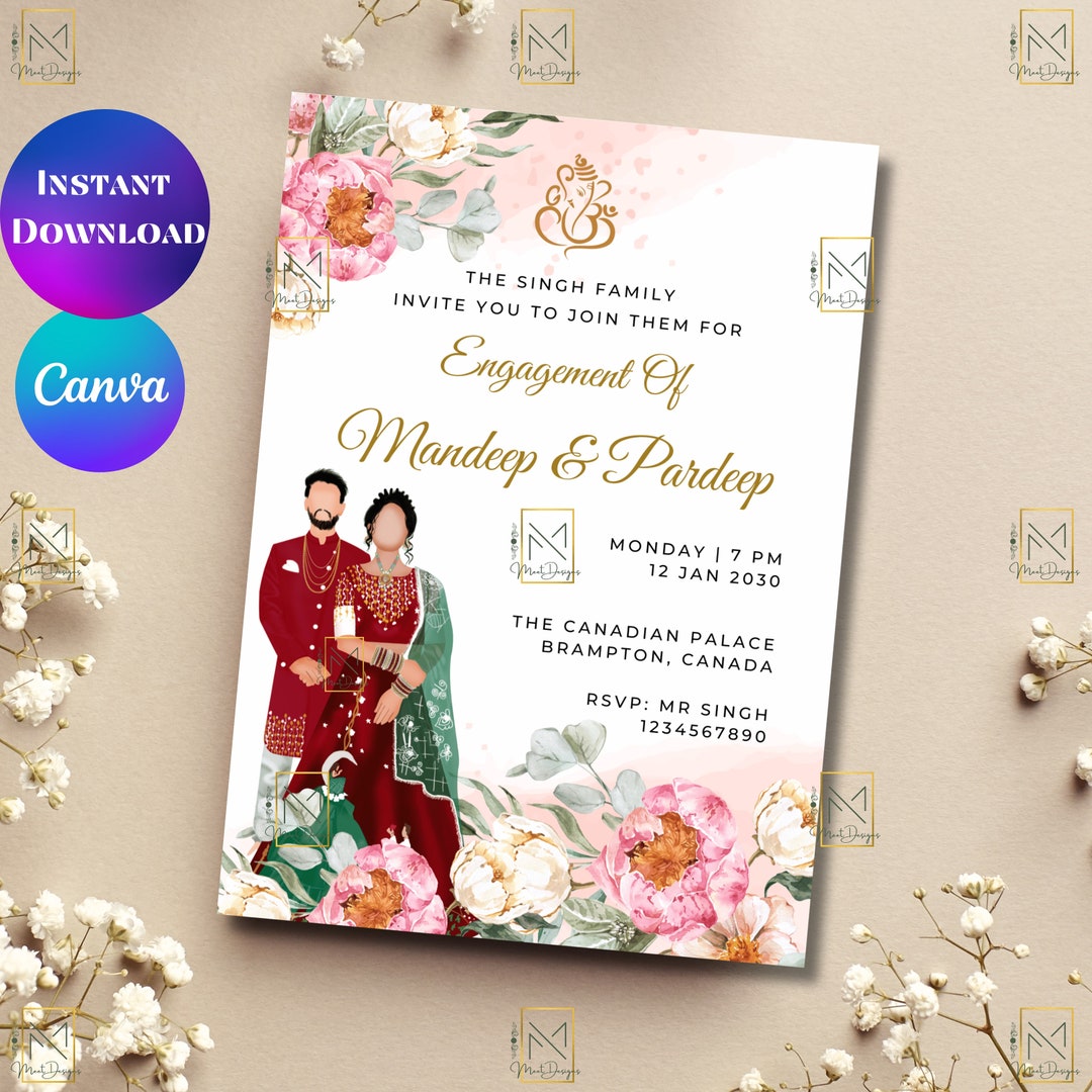 Indian Engagement Invitation Template Hindu Engagement Invitation Card Digital Indian Ring ...