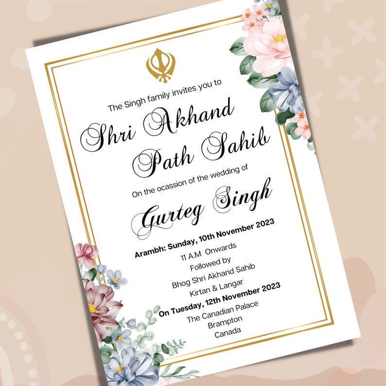 Shri Akhand Path Invitation Shri Sukhmani Sahib Path Digital - Etsy ...
