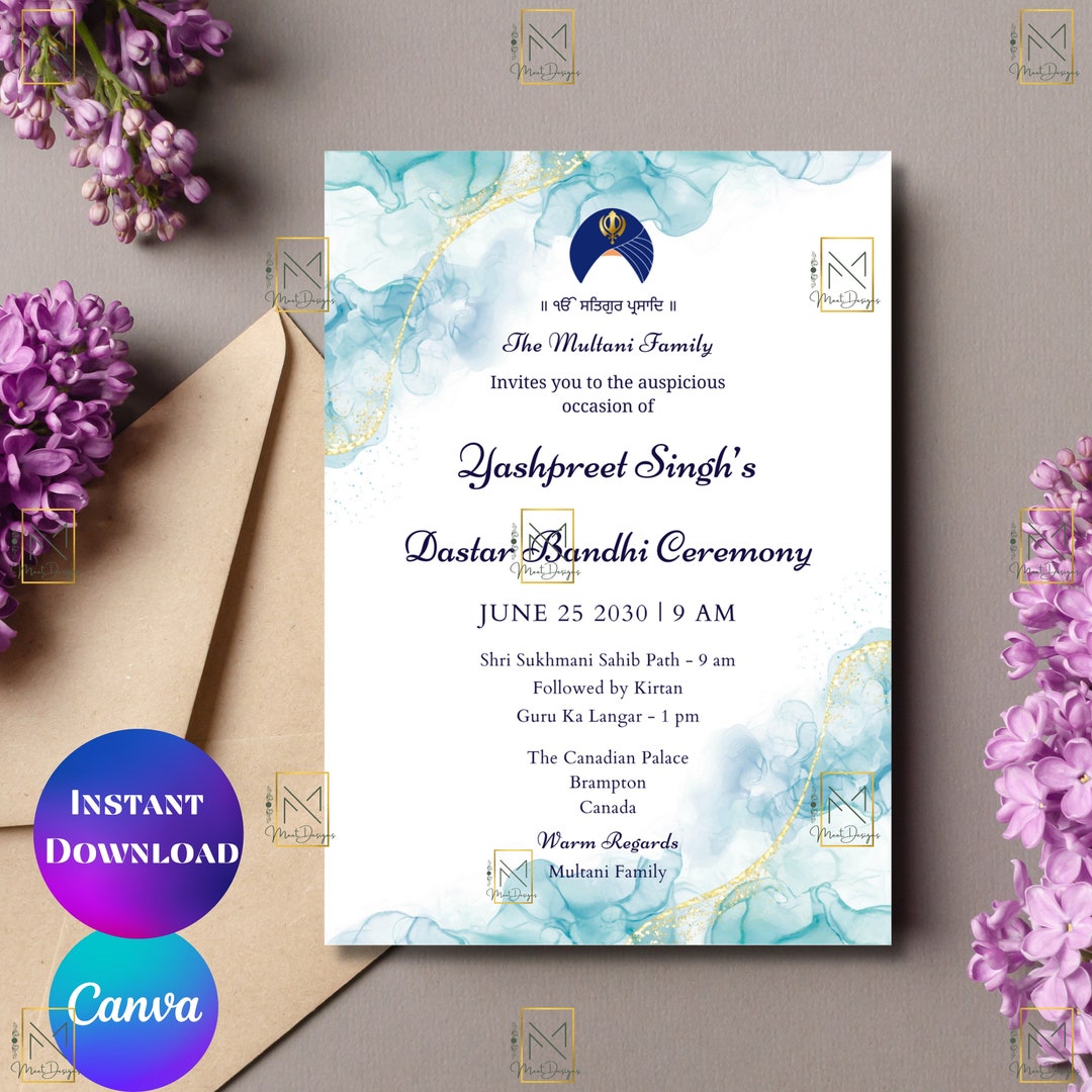 Dastar Bandi Invitation Card Template Digital Dastar Bandi Invitation ...
