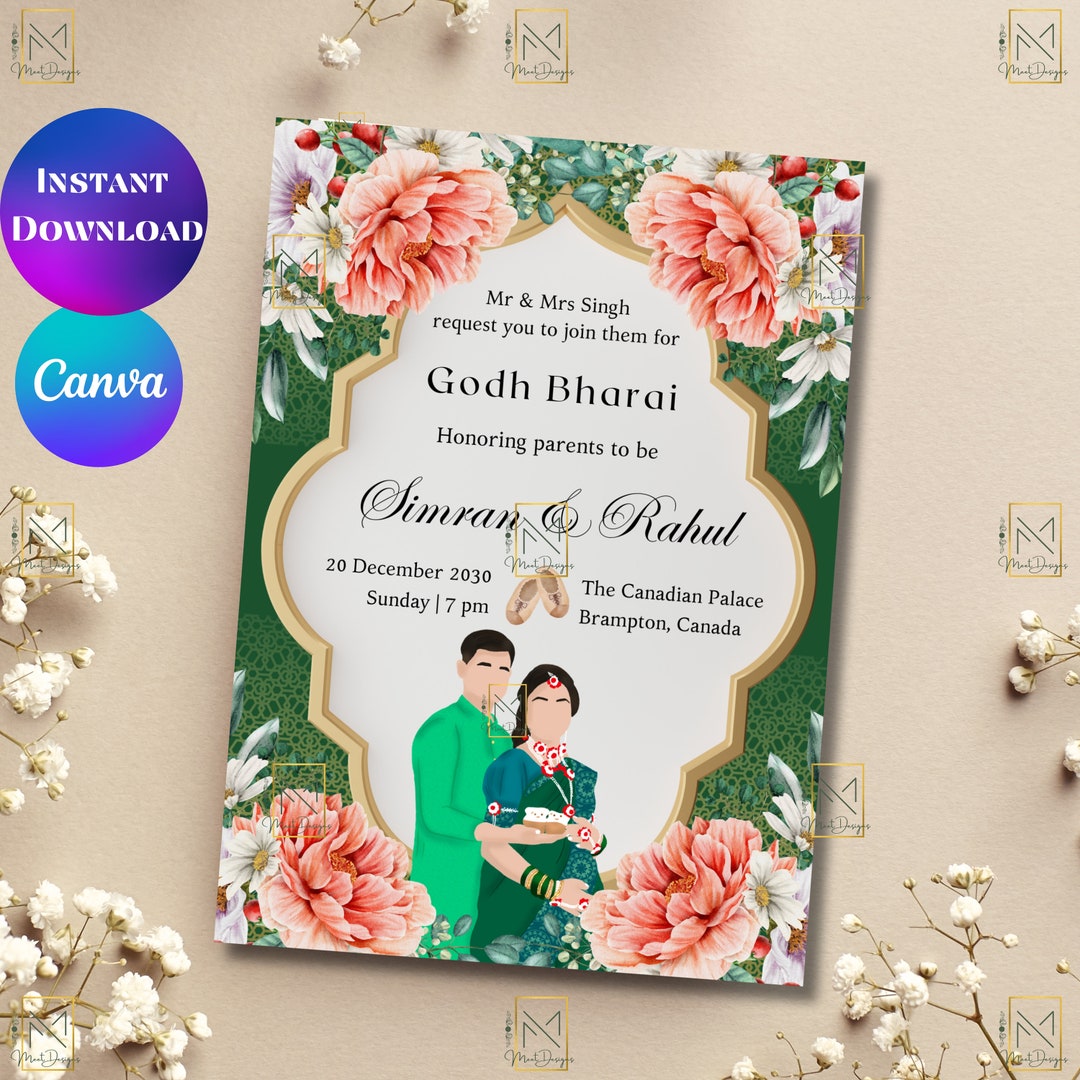 Green Seemantham Invitation Template Digital Valaikappu Invitation Card ...