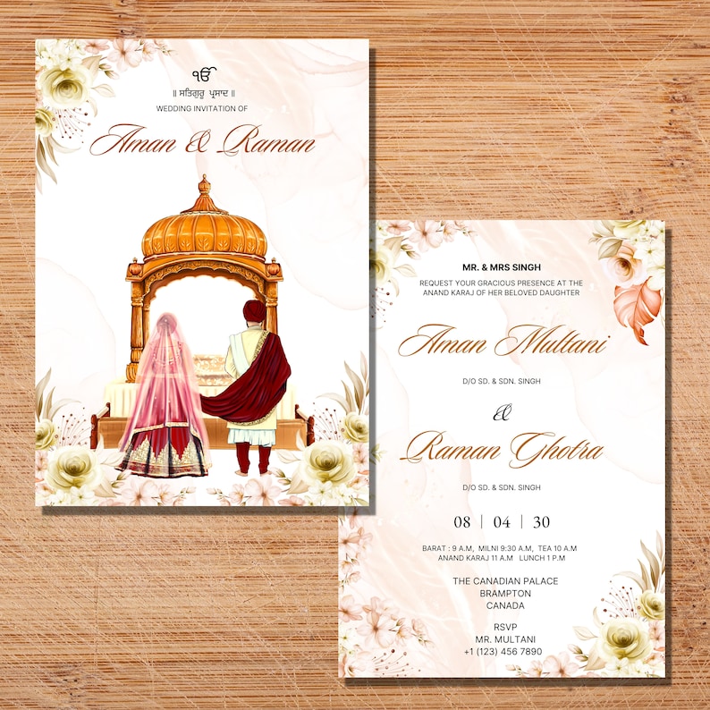 Sikh Wedding Invitation Sikh Wedding Card Punjabi Wedding Invitation ...