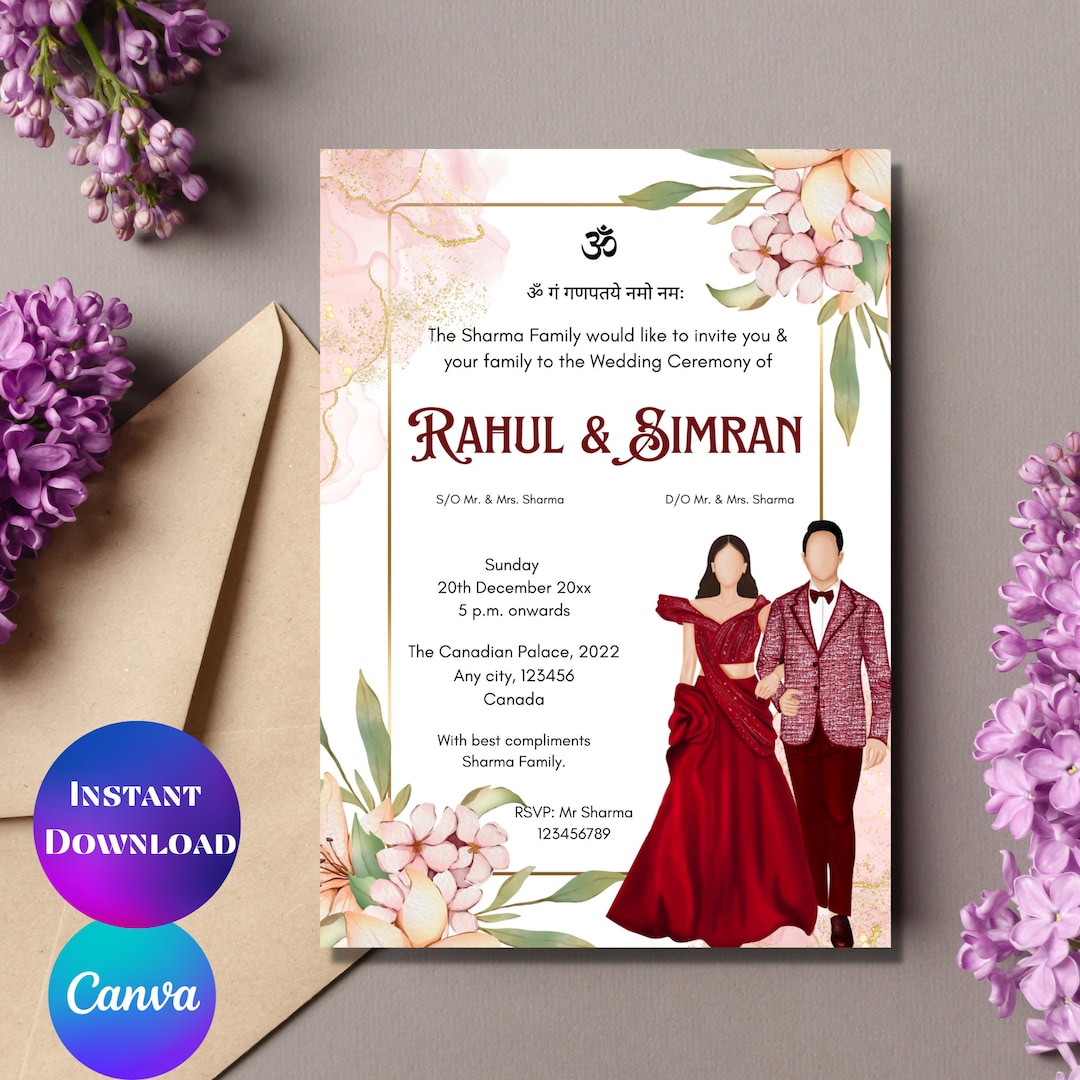 Hindu Wedding Invitation Digital Hindu Reception Invitation Hindu ...
