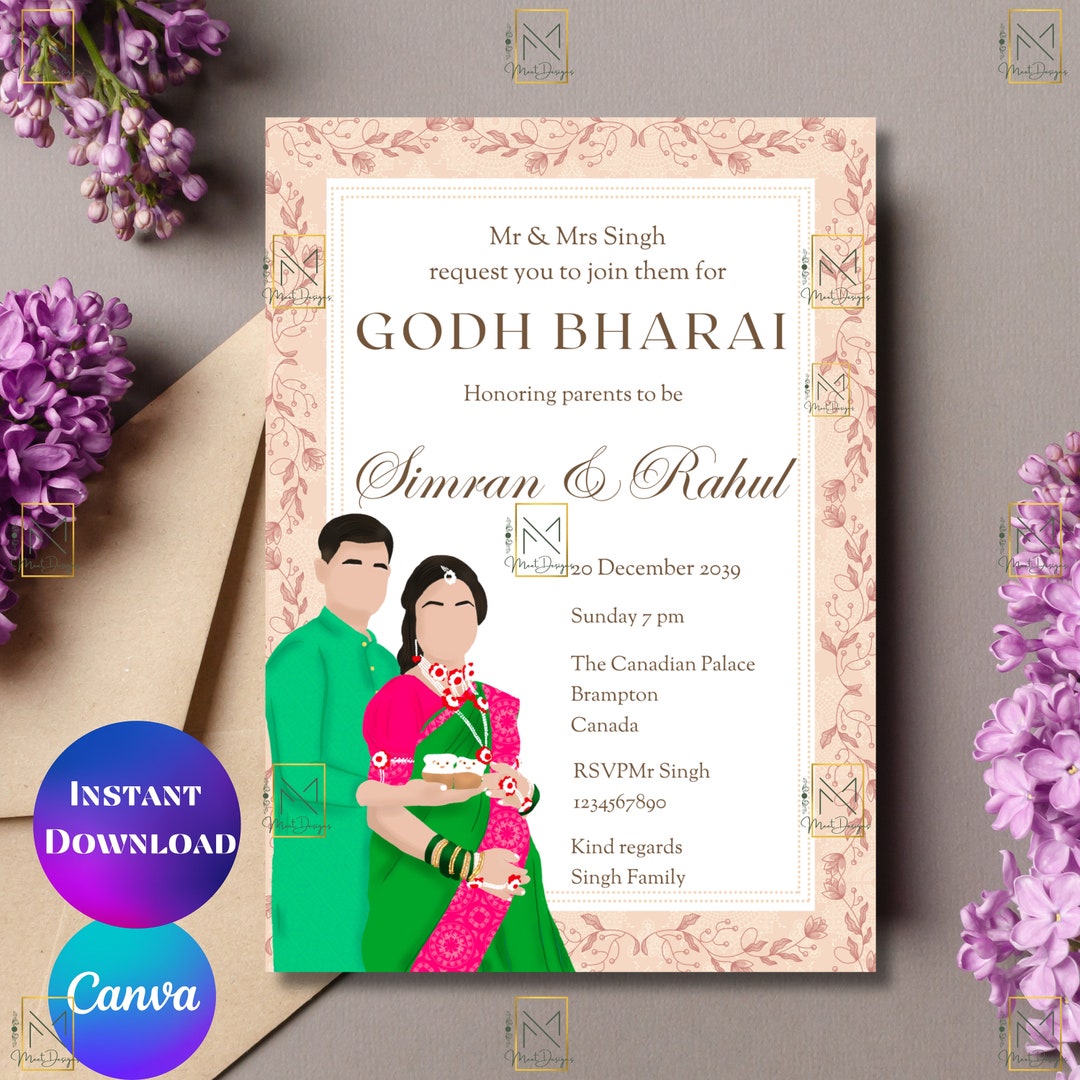 Couple Godh Bharai Invitation Template Elegant Indian Baby Shower ...