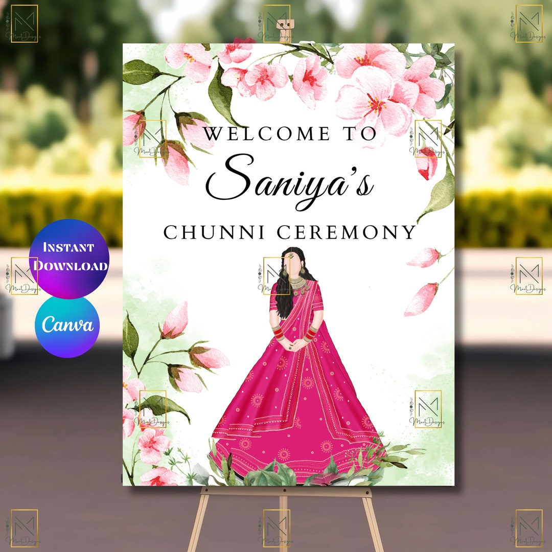 Chunni Welcome Sign Sikh Chunni Ceremony Welcome Sign Punjabi Chunni ...