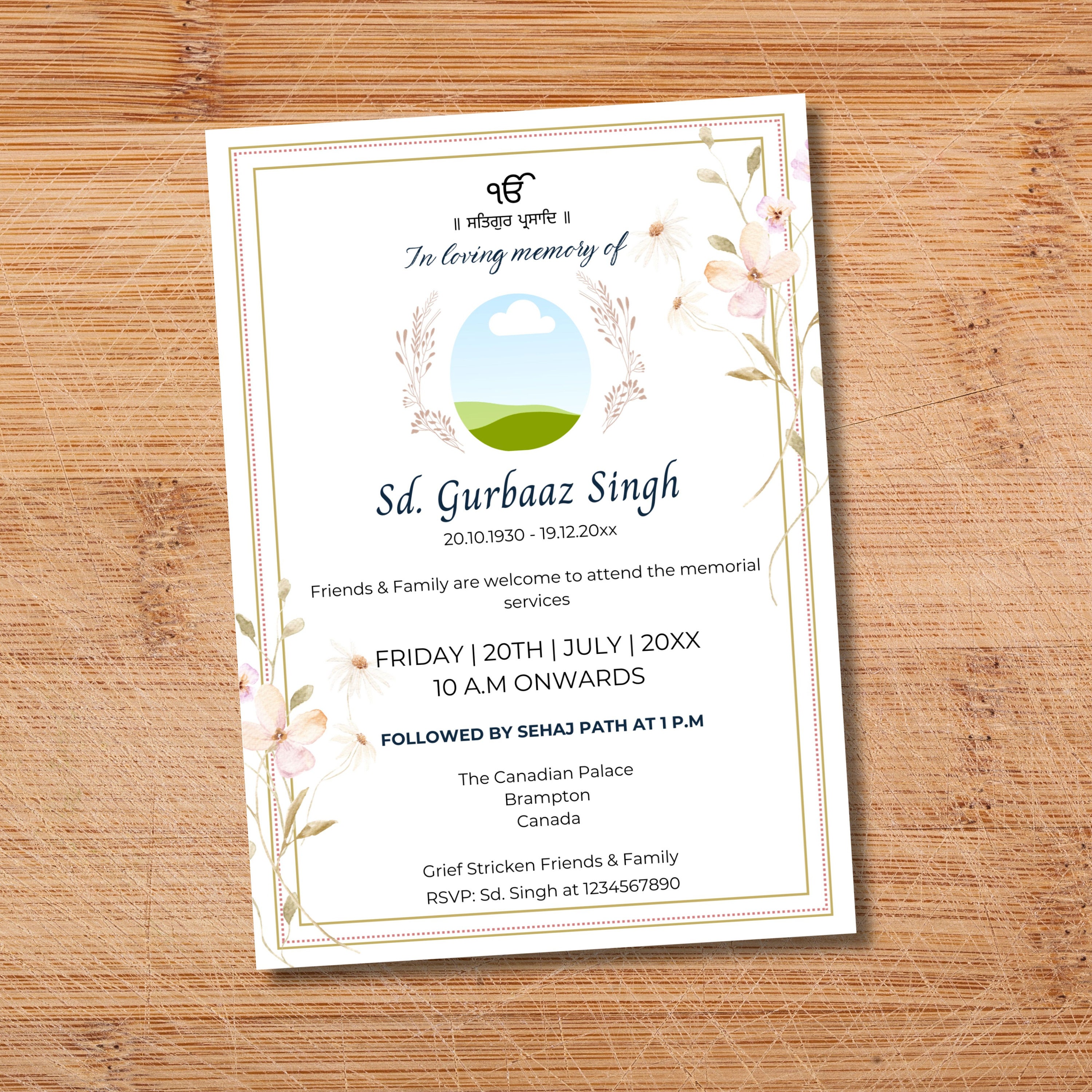 Sikh Funeral Programme Invite Punjabi Funeral Invitation Template Antim ...