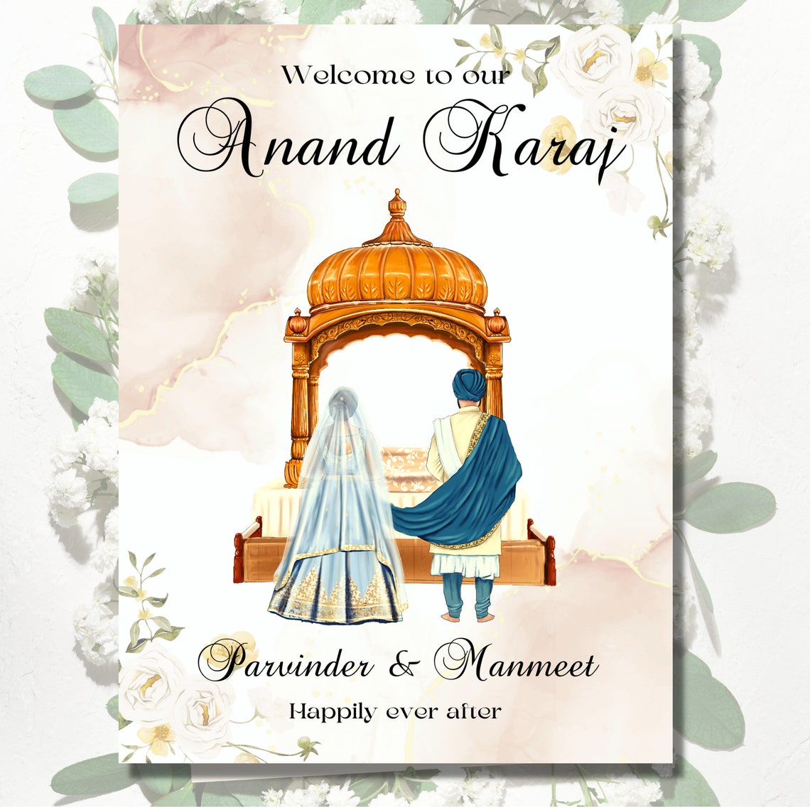 Anand Karaj Welcome Sign Board Punjabi Wedding Board Sikh Wedding Sign ...