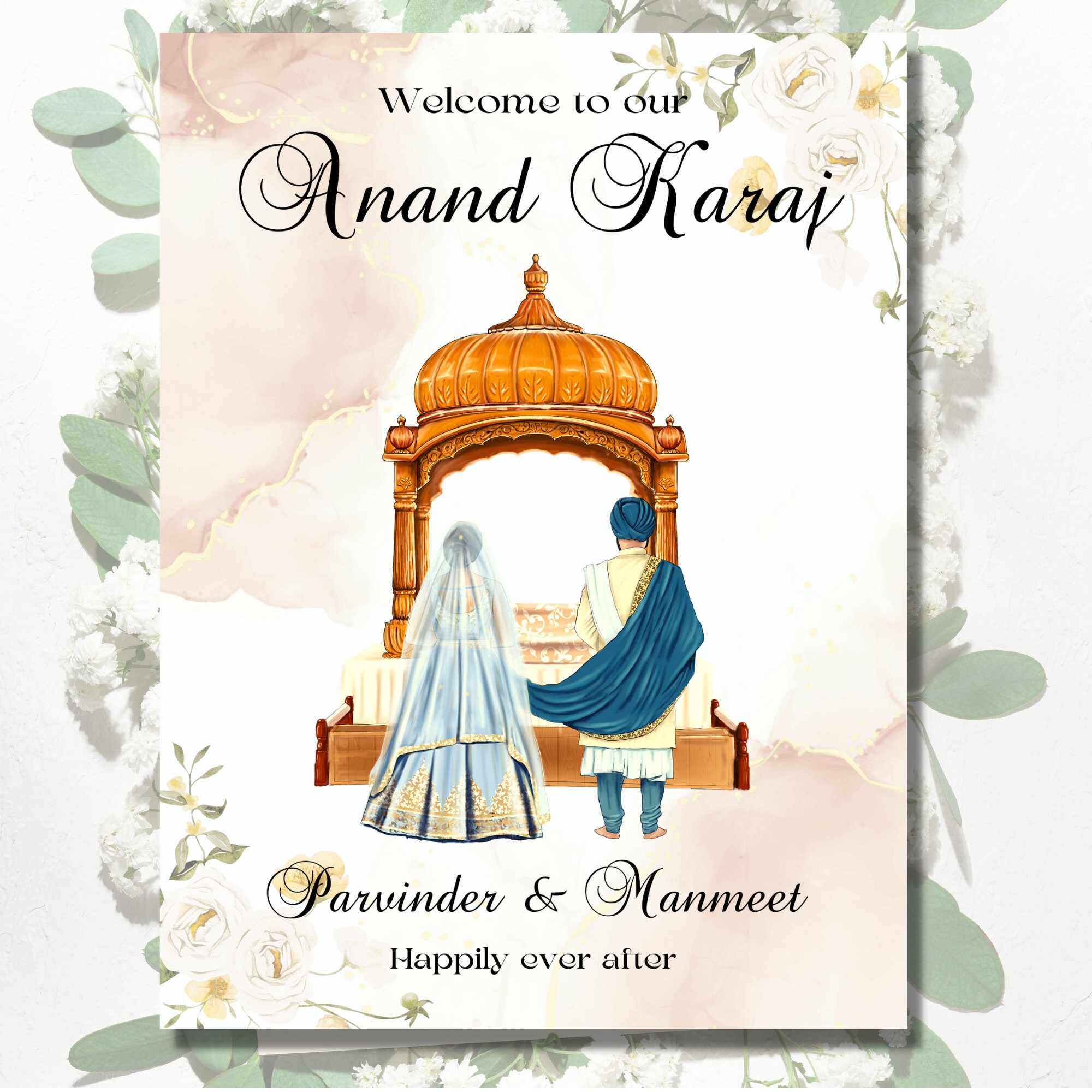 Anand Karaj Welcome Sign Board Punjabi Wedding Board Sikh Wedding Sign ...