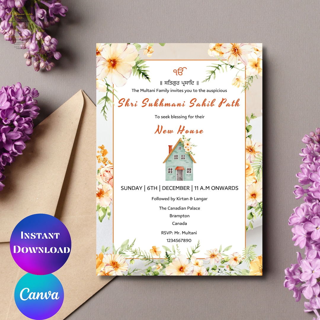 Shri Sukhmani Sahib Path Invitation Punjabi New House Path Invitation ...