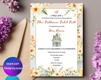 Floral New House Path Invitation Template Shri Sukhmani Sahib Path ...