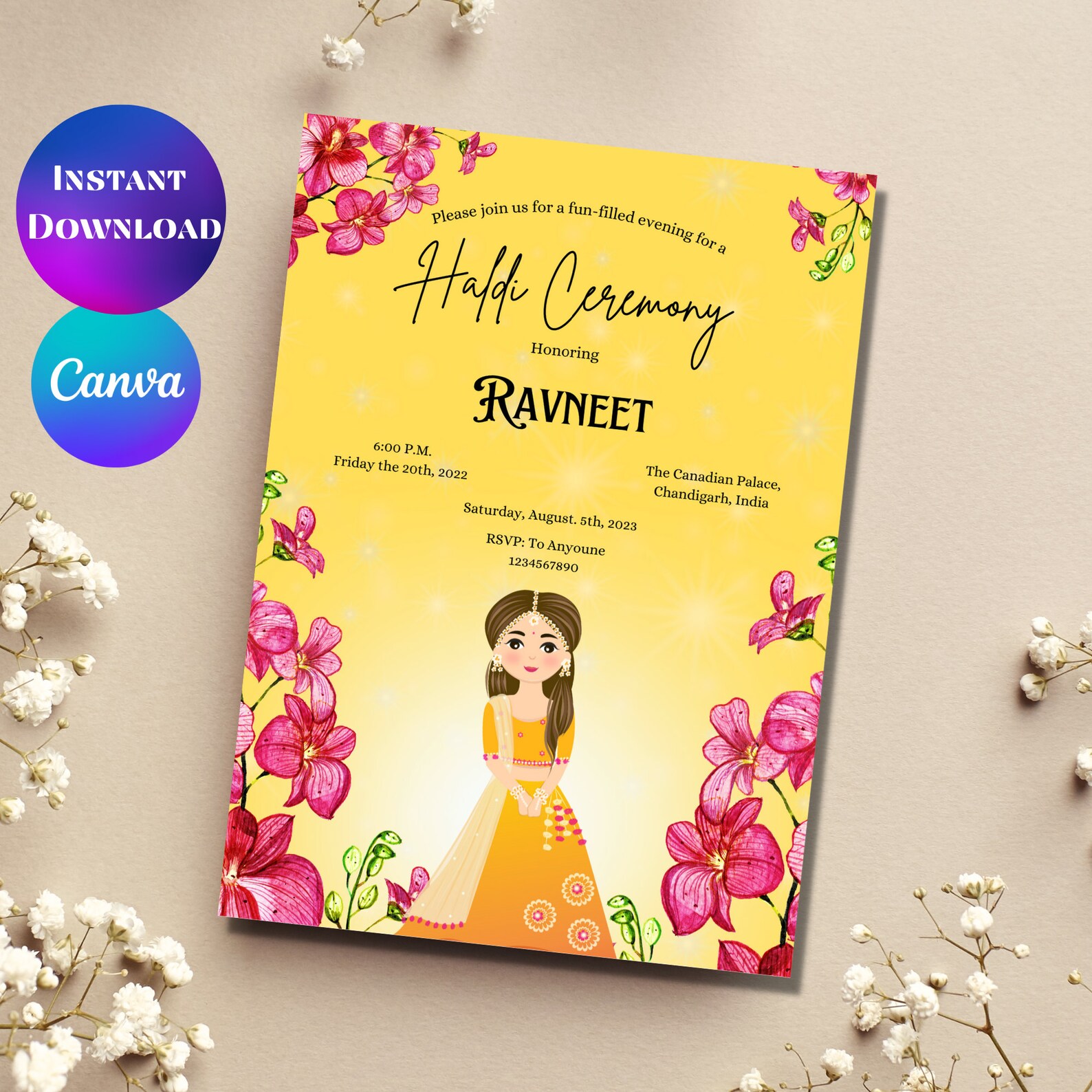 Haldi Invitation Digital Haldi Invite Maiyan Invitation Canva - Etsy