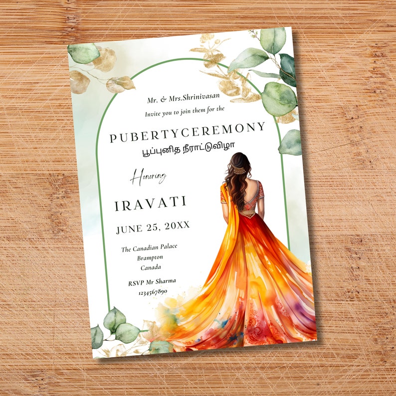 Puberty Ceremony Invitation Half Saree Ceremony Invitation Instant ...