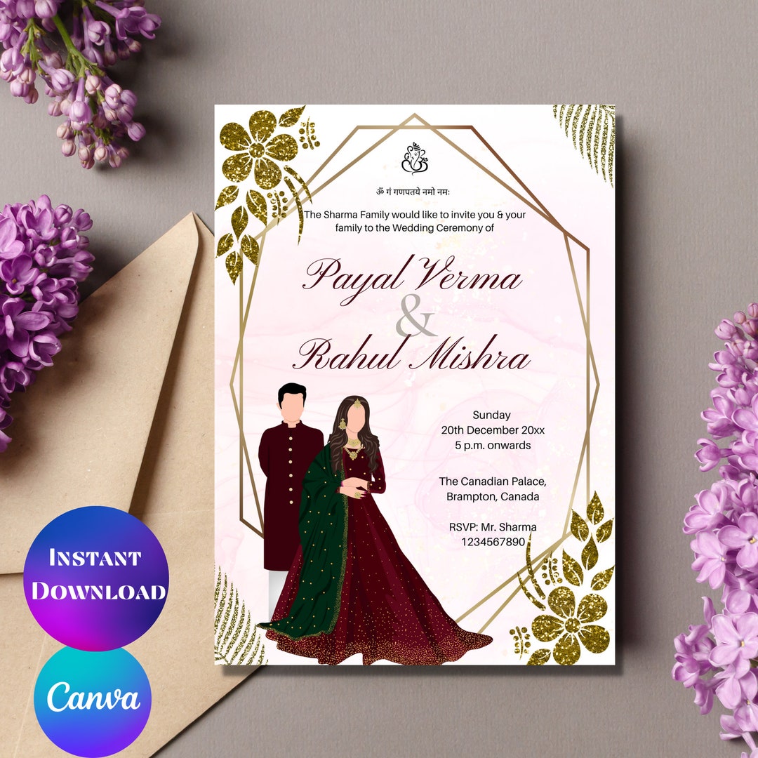 Hindu Wedding Invitation Digital Hindu Engagement Invitation Hindu Reception Invite Indian ...