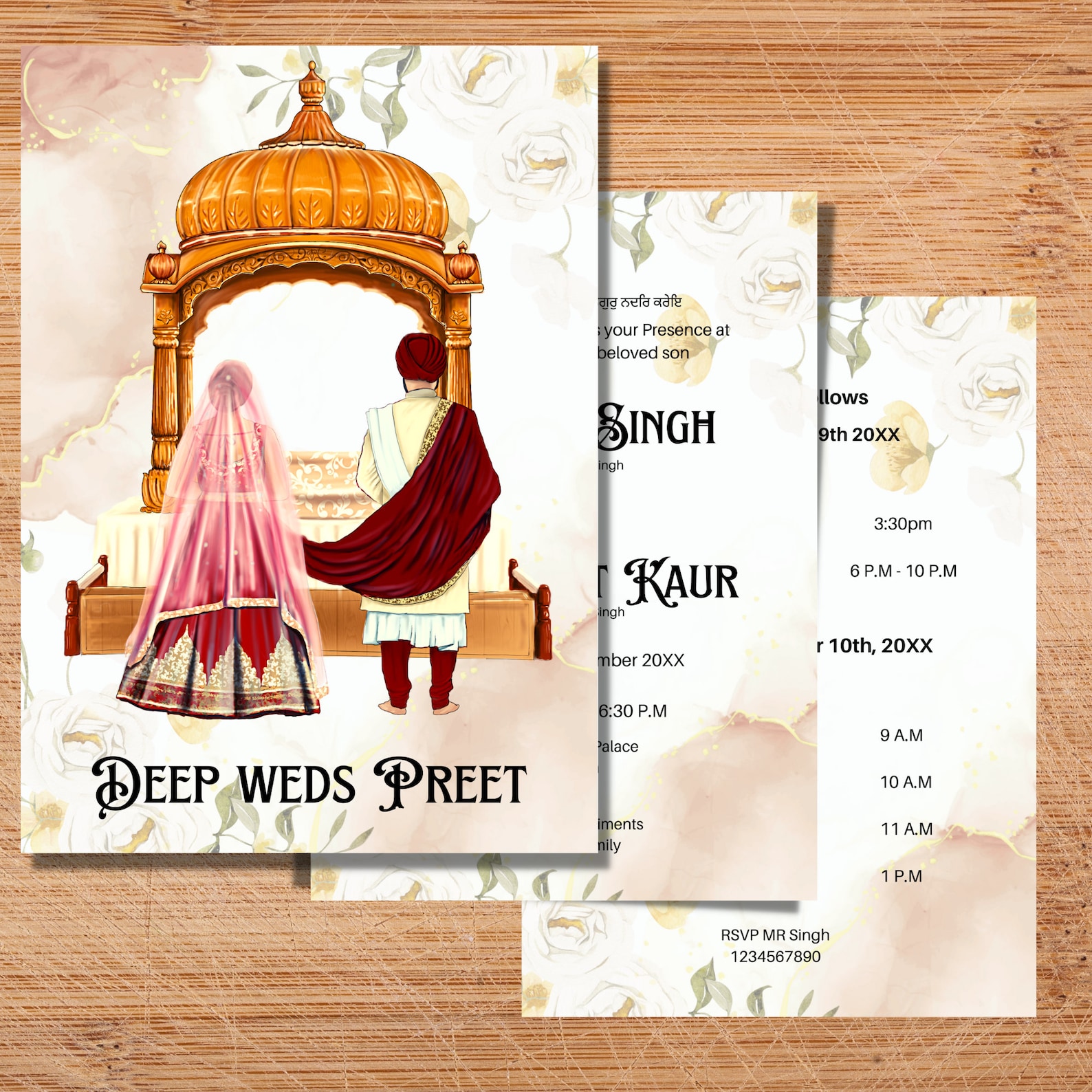 Elegant Sikh Wedding Invitation Card Punjabi Wedding Invitation Digital ...