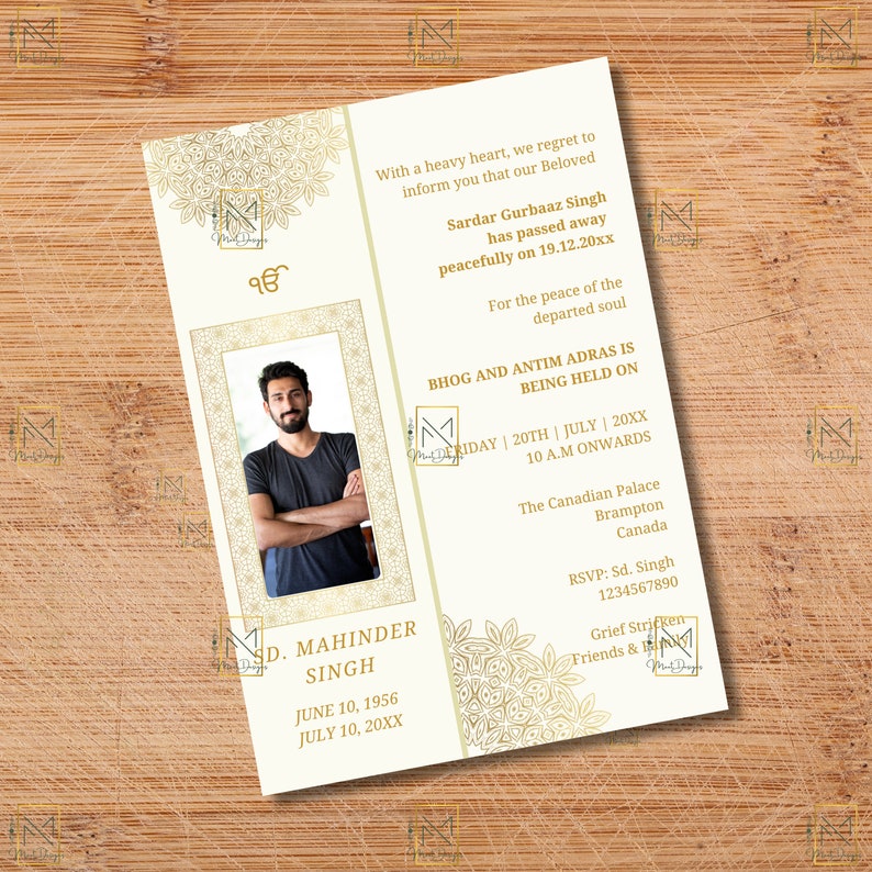 Sikh Funeral Announcement Template Digital Elegant Punjabi Funeral Card ...