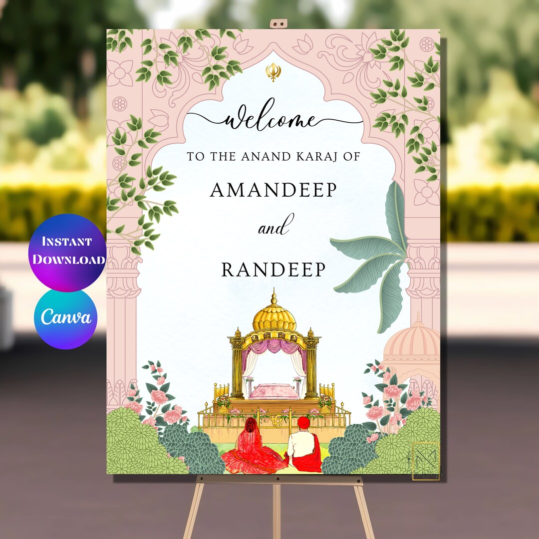 Sikh Wedding Welcome Sign Punjabi Wedding Welcome Sign Anand Karaj Sign ...