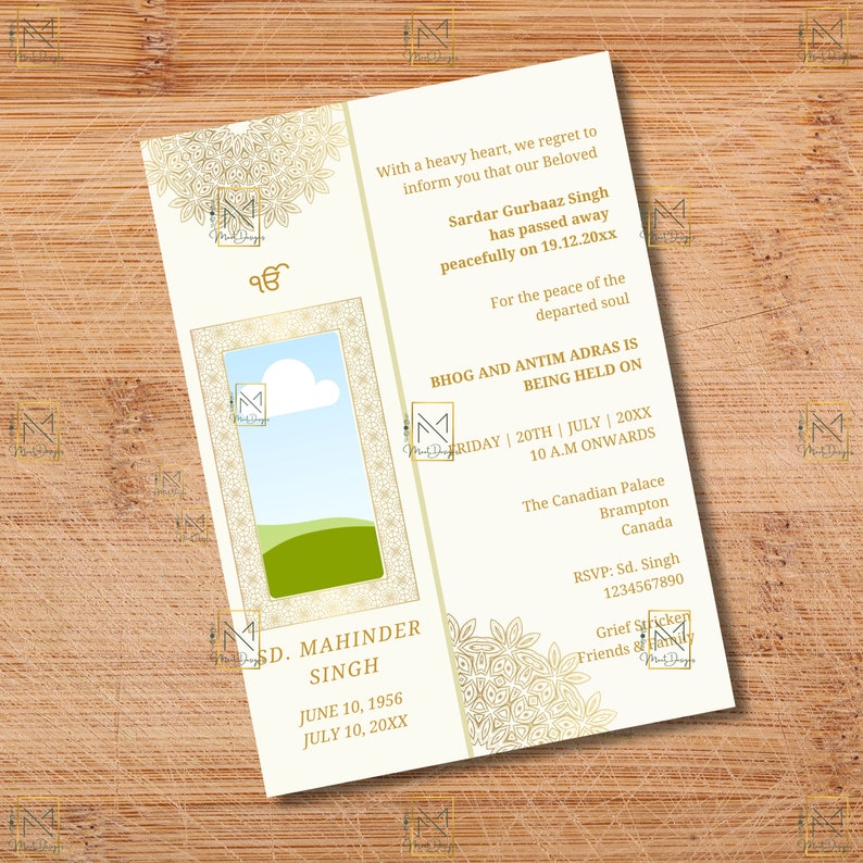 Sikh Funeral Announcement Template Digital Elegant Punjabi Funeral Card ...