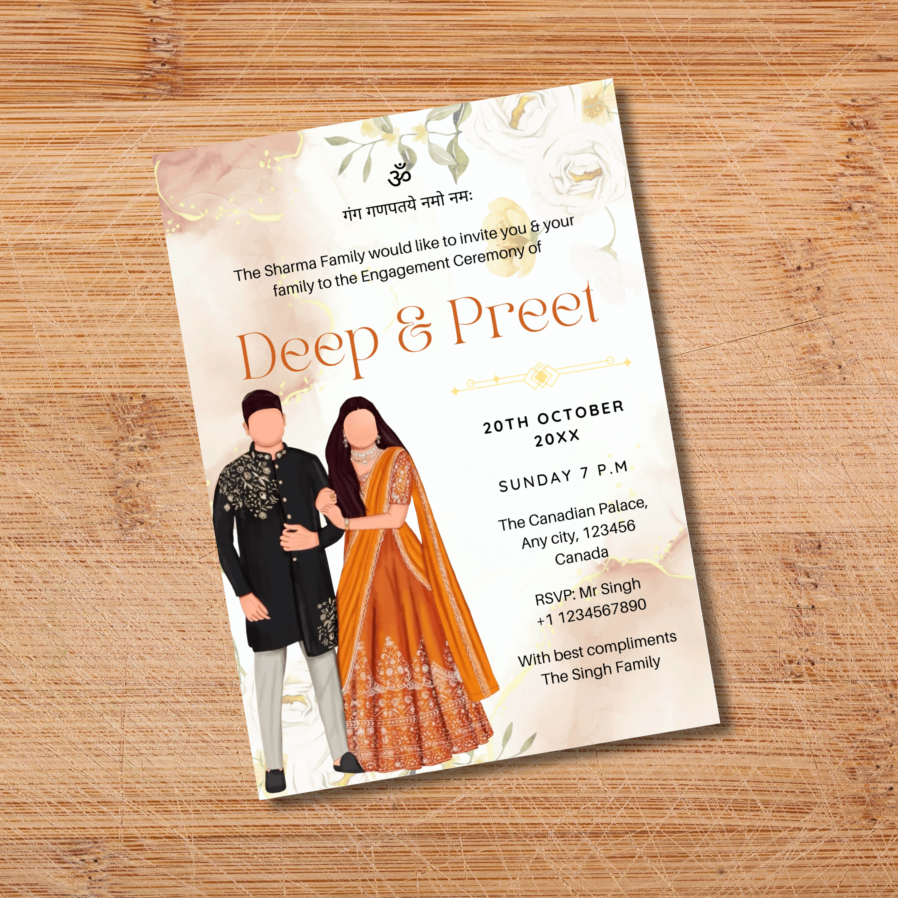 Hindu Engagement Invitation Card Hindu Reception Invitation Card Indian Engagement Invite ...