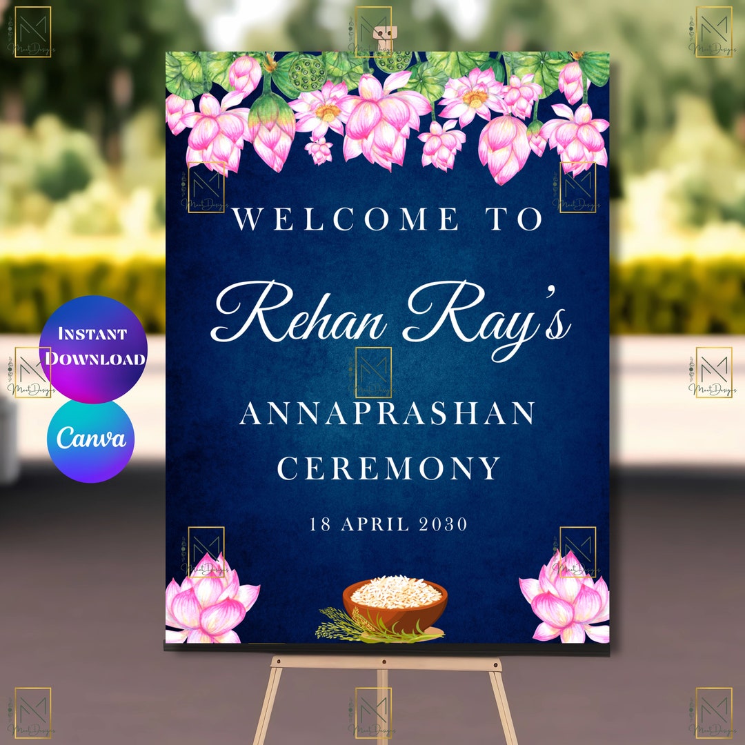 Blue Weaning Welcome Sign First Rice Feeding Ceremony Sign Annaprashana ...