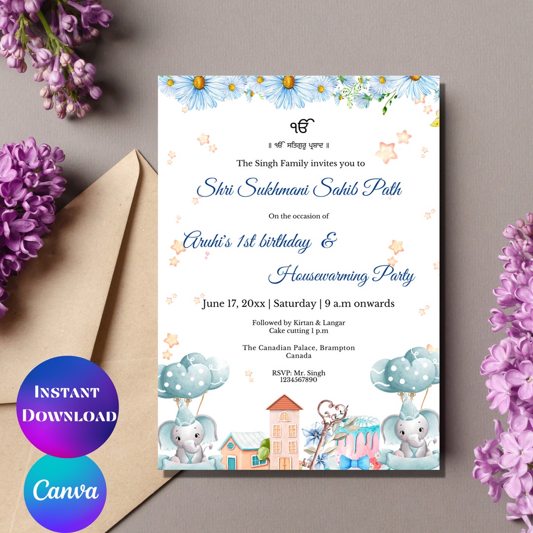 Shri Sukhmani Sahib Invitation 1st Birthday Path Invite Housewarming ...