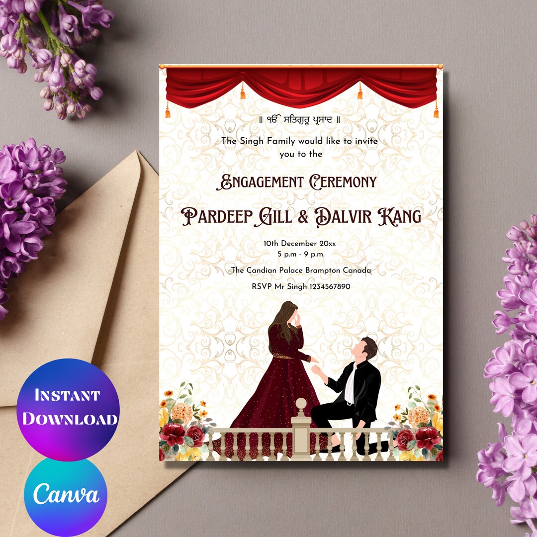 Sikh Engagement Invitation Hindu Engagement Invitation Roka Invite Digital Indian Engagement ...