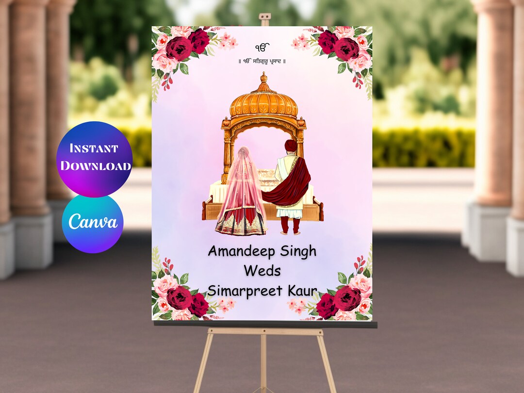 Sikh Wedding Welcome Sign Anand Karaj Welcome Sign Punjabi Wedding ...