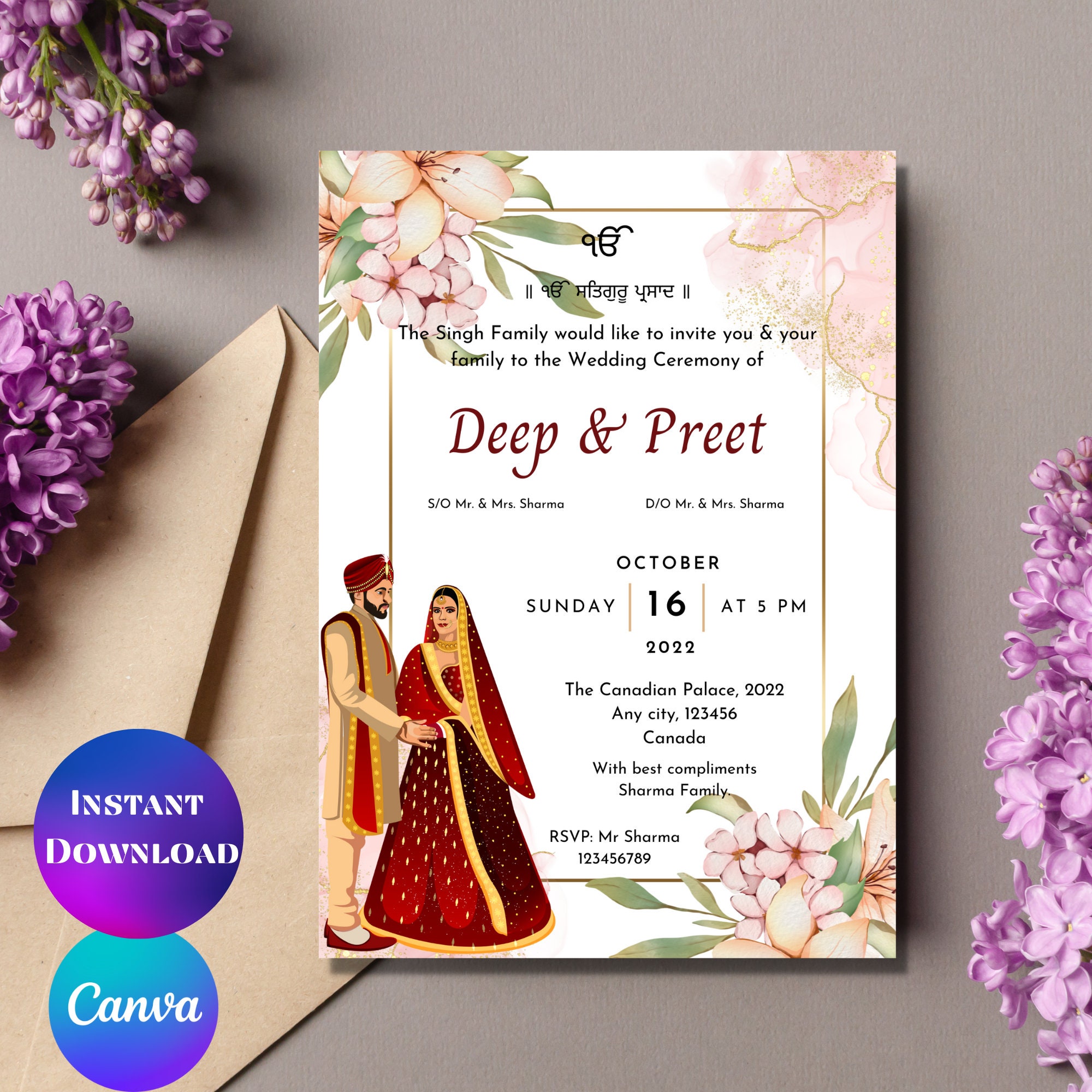 Sikh Engagement Invite Sikh Reception Invitation Digital Sikh Wedding ...