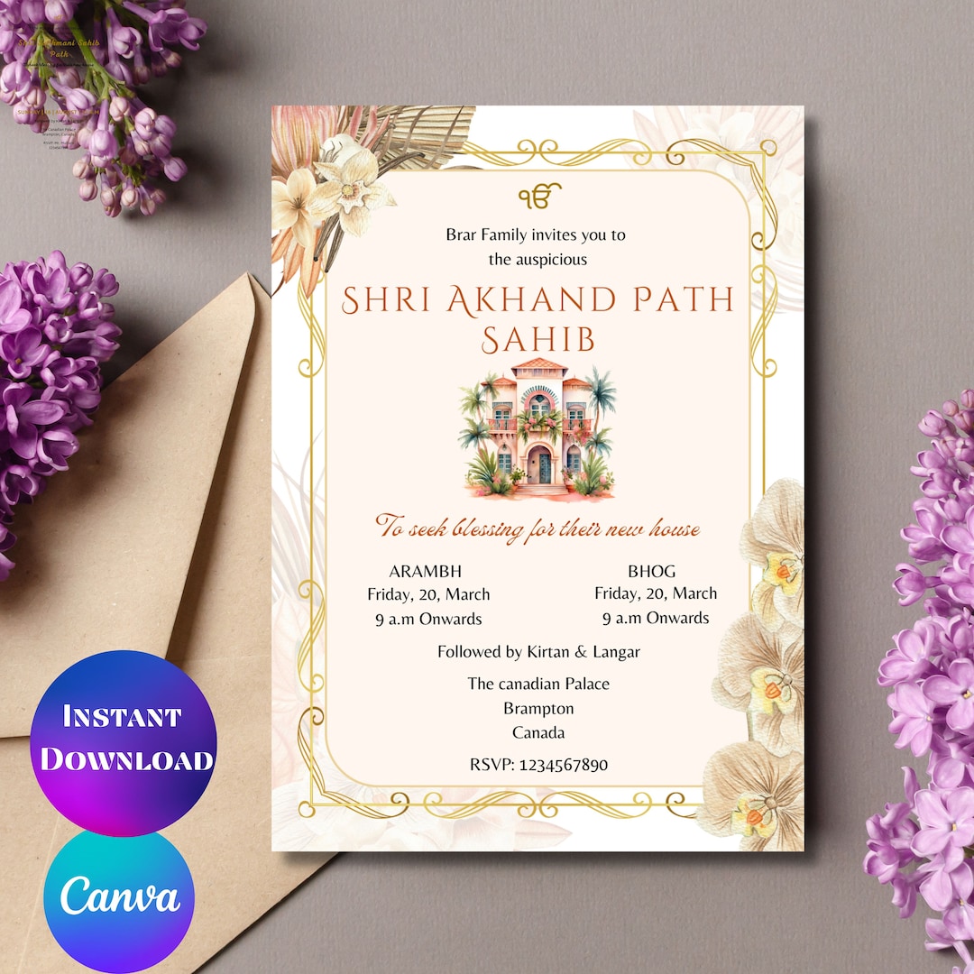Shri Akhand Path New House Invitation Shri Sukhmani Sahib Path ...