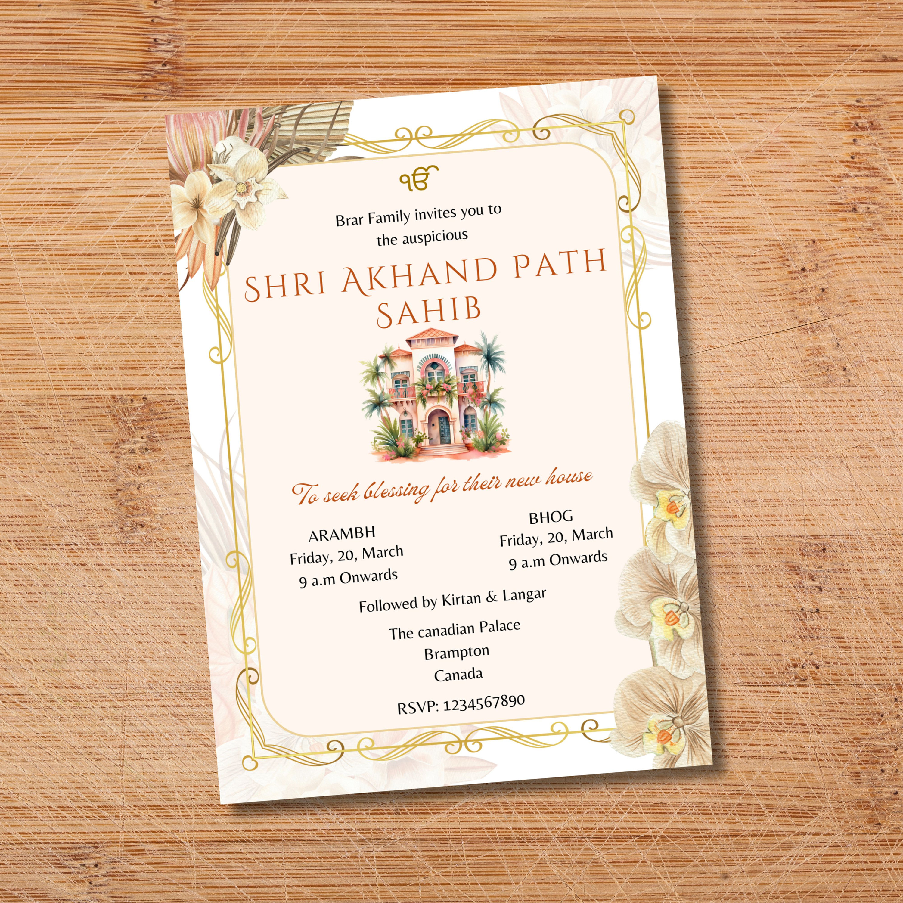 Shri Akhand Path New House Invitation Shri Sukhmani Sahib Path ...