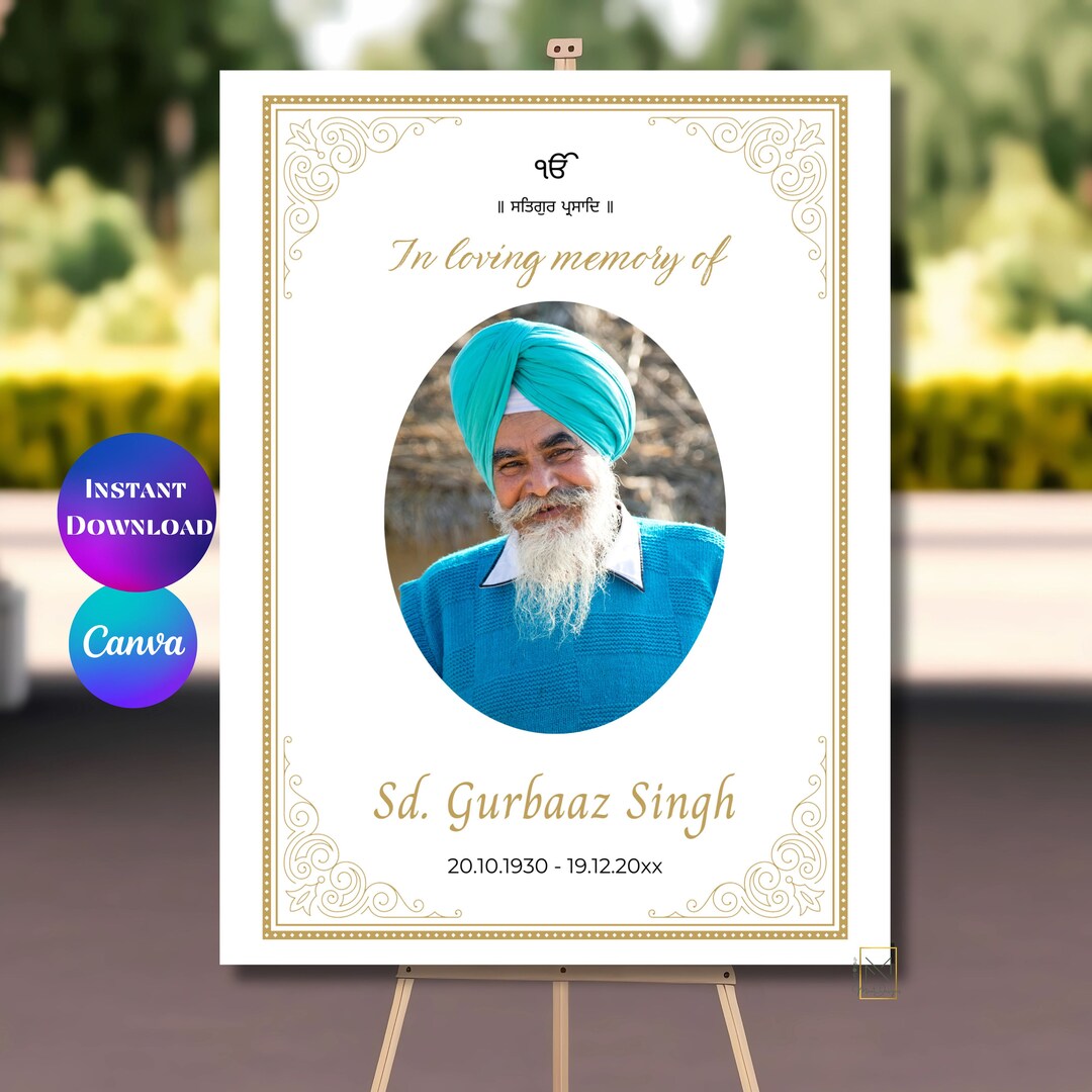 Photo Funeral Sign Sikh Funeral Memorial Sign Punjabi Funeral Sign ...