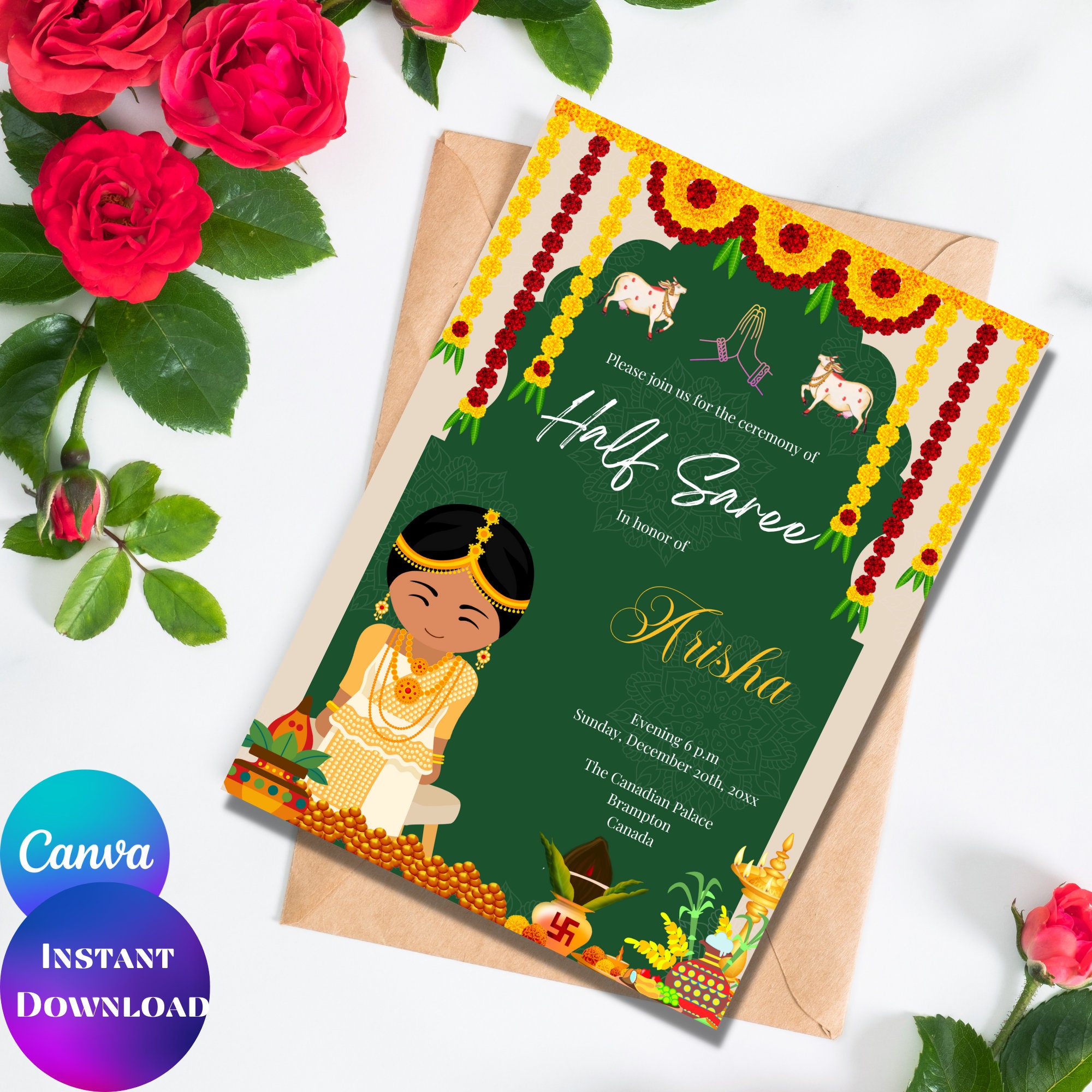 Half Saree Invitation Digital Sari Invitation Ceremony Card Saree ...