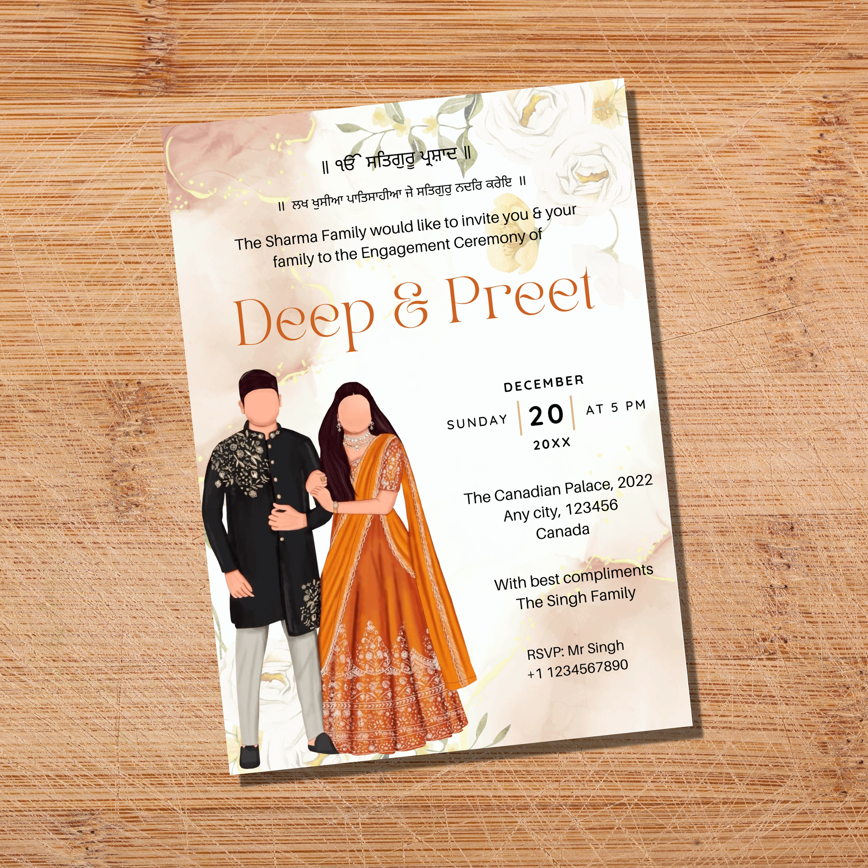 Sikh Engagement Invitation Card Sikh Reception Invitation Card Punjabi ...